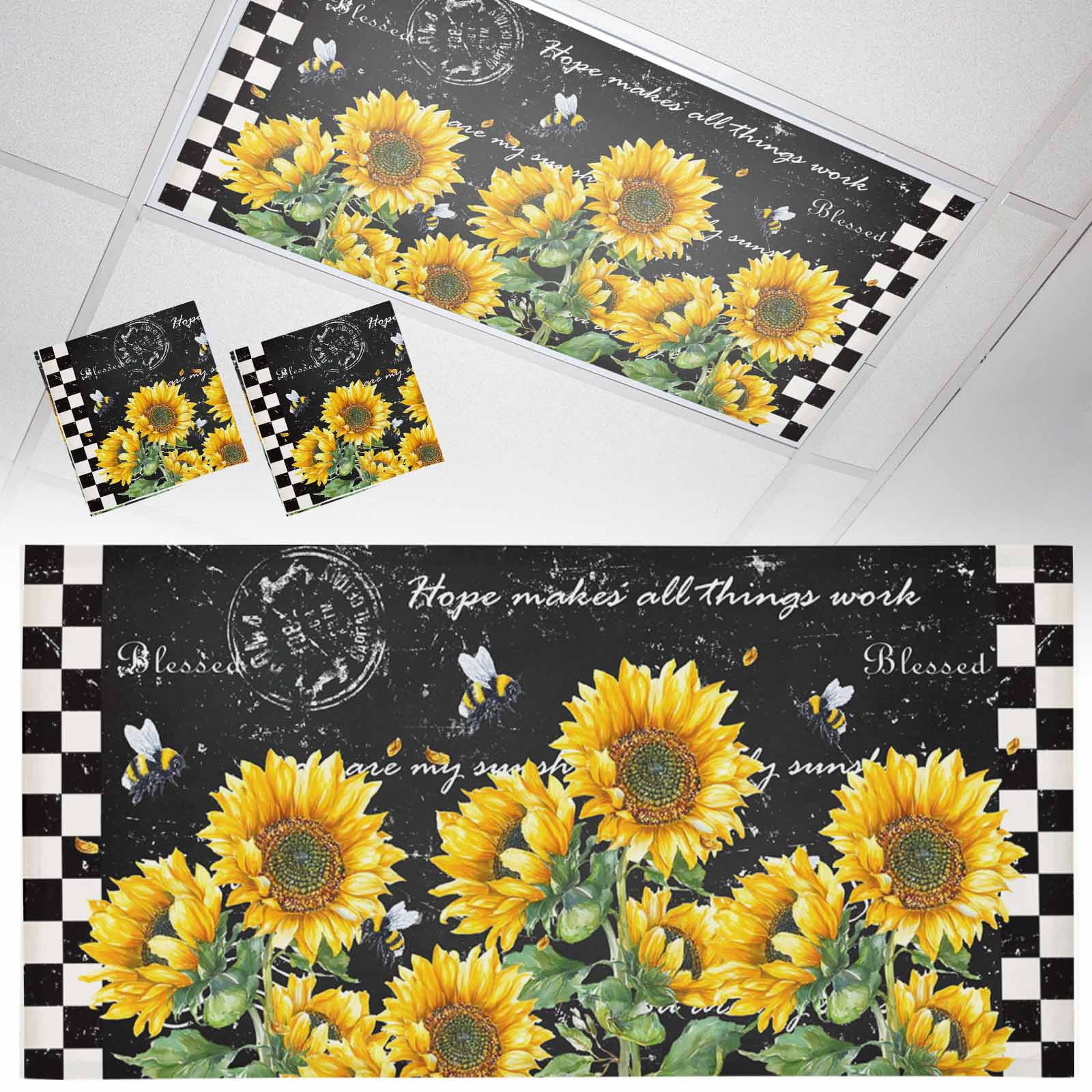 Fluorescent Light Covers 2 Pack 4x2 ft Sunflower Bees Ceiling Light ...