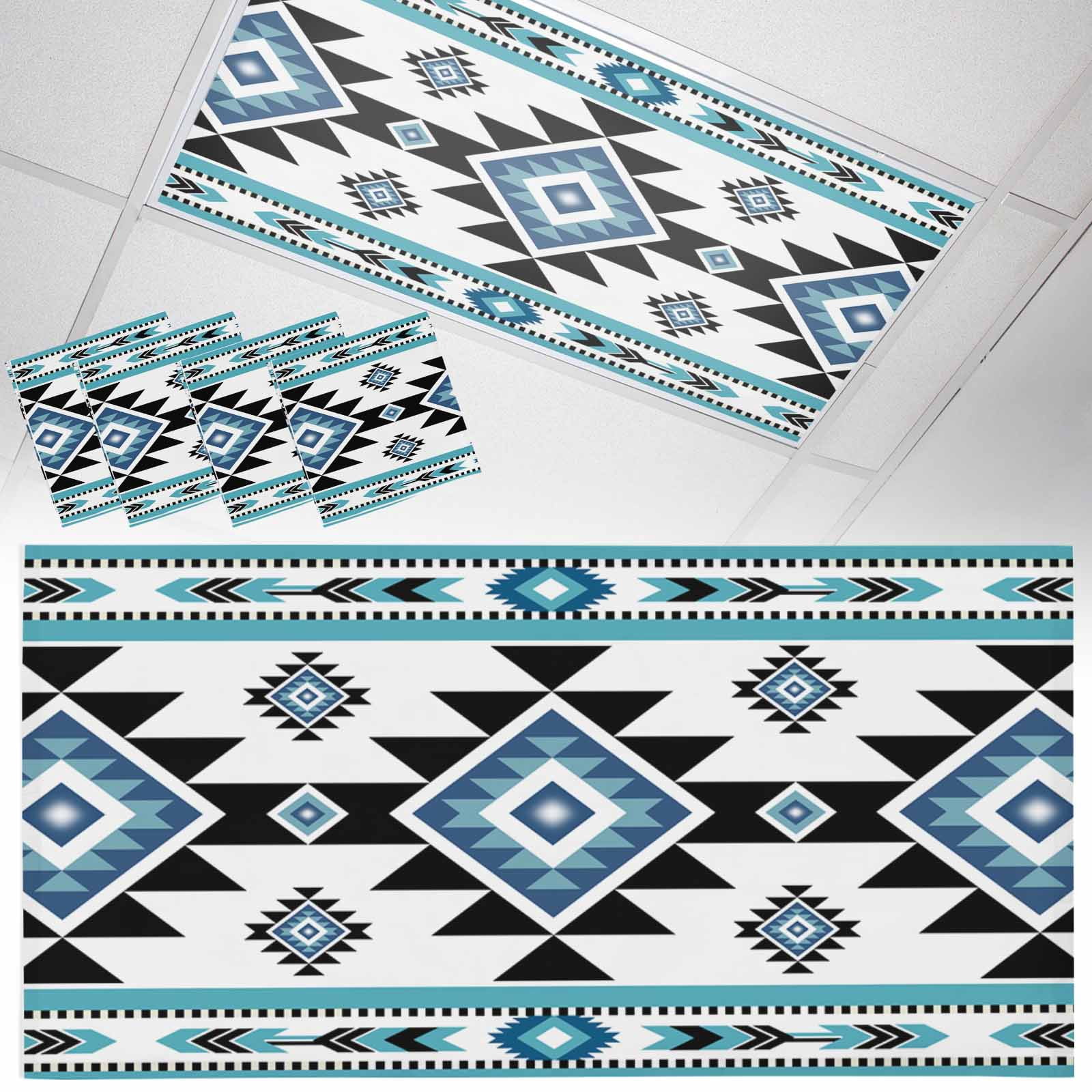 Fluorescent Light Covers 4 Pack 4x2 ft Blue Boho Ceiling Light Covers ...
