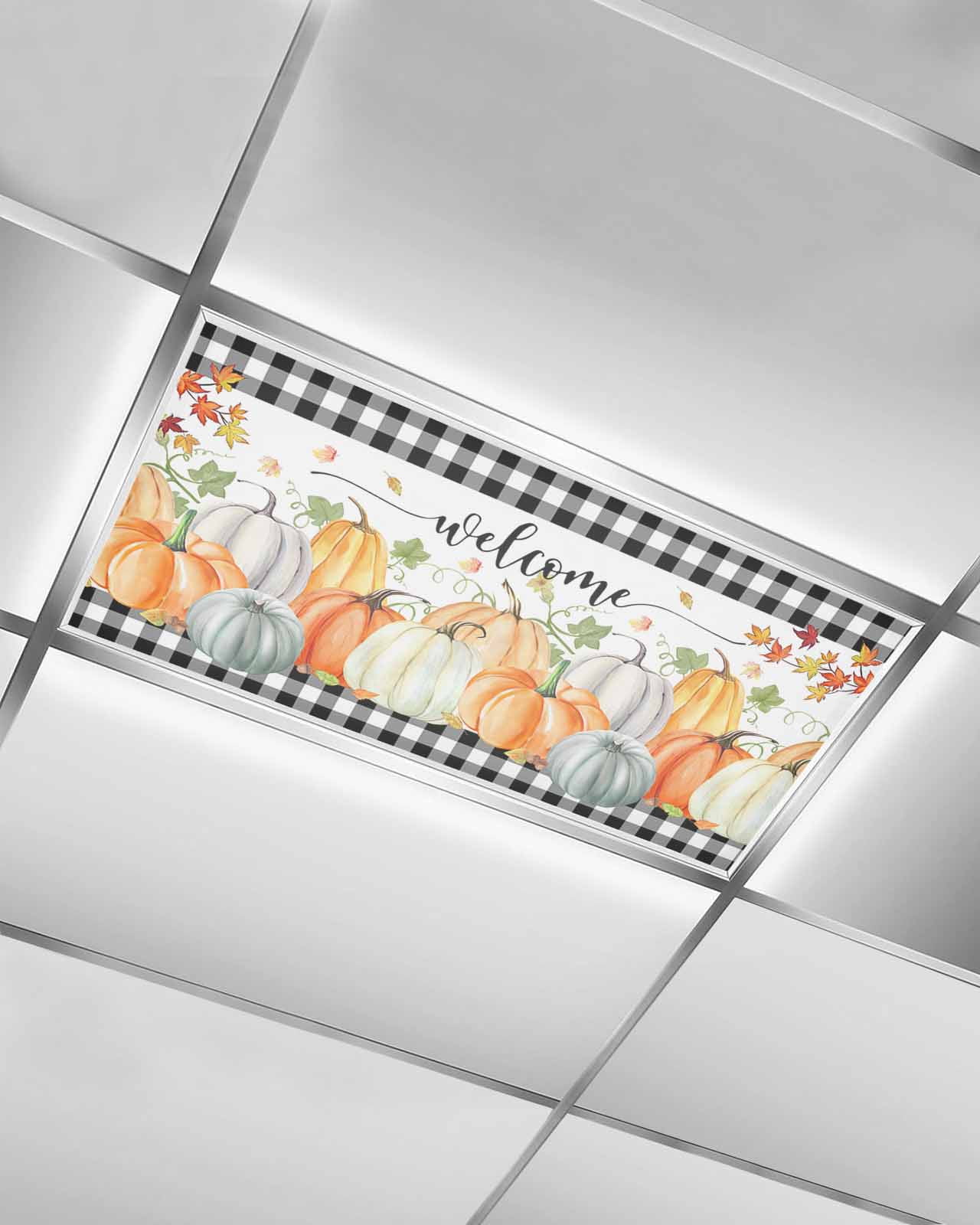 Fluorescent Light Covers for Ceiling Lights 1 Pack, Black Plaid Fall ...