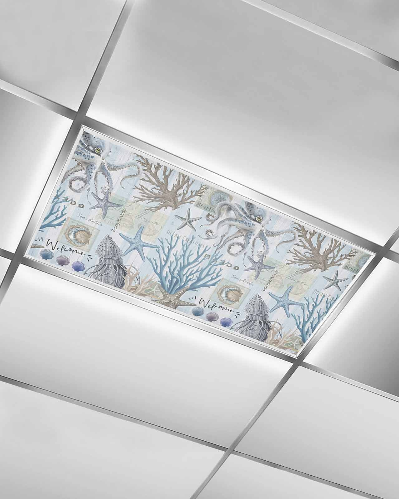 Fluorescent Light Covers for Ceiling Lights 1 Pack,Blue Coastal Magnetic Ceiling Light Covers ...