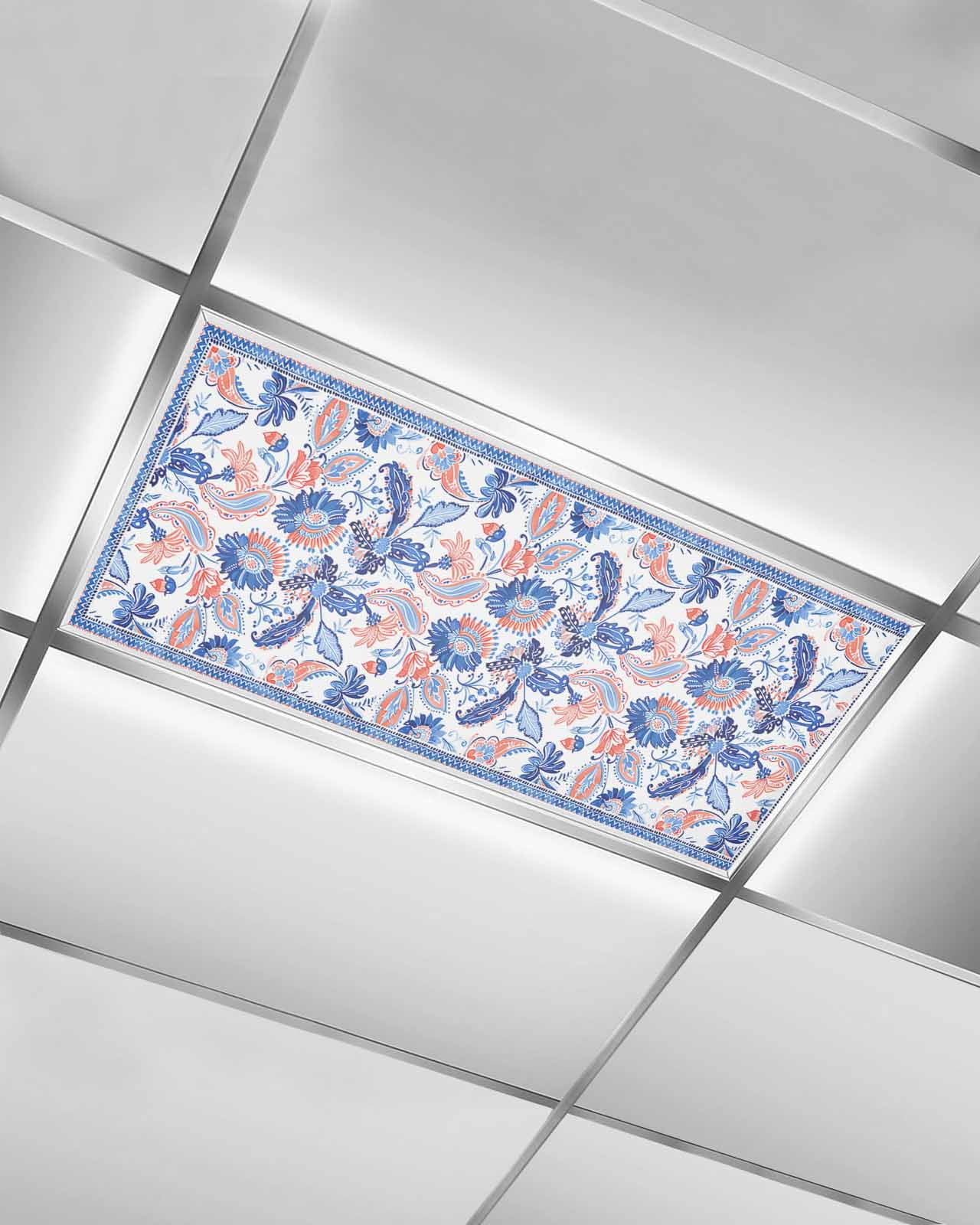Fluorescent Light Covers for Ceiling Lights 1 Pack, Blue Red Ethnic ...