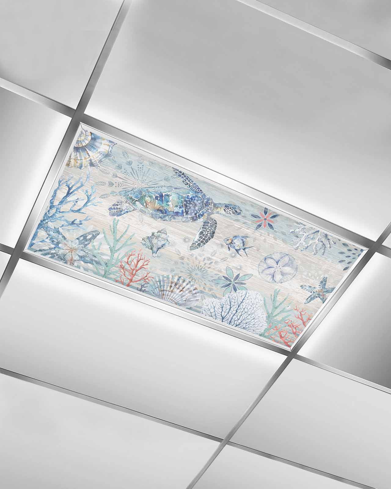 Fluorescent Light Covers for Ceiling Lights 1 Pack, Coastal Sea Turtle Magnetic Ceiling Light ...