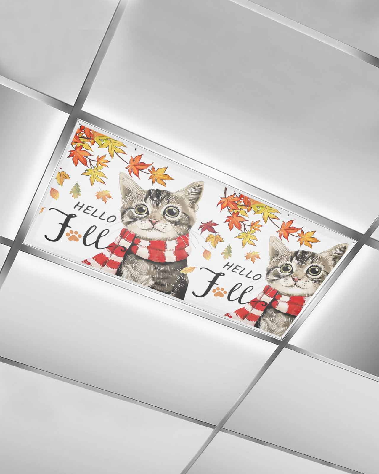 Fluorescent Light Covers for Ceiling Lights 1 Pack, Hello Fall Cat ...