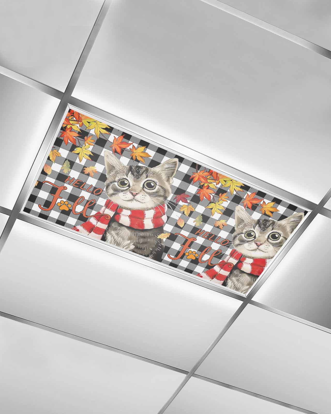 Fluorescent Light Covers for Ceiling Lights 1 Pack, Hello Fall Cat ...