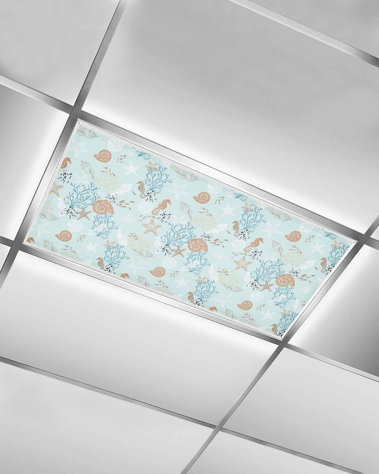 Fluorescent Light Covers for Ceiling Lights 1 Pack, Teal Vintage Coastal Magnetic Ceiling Light ...