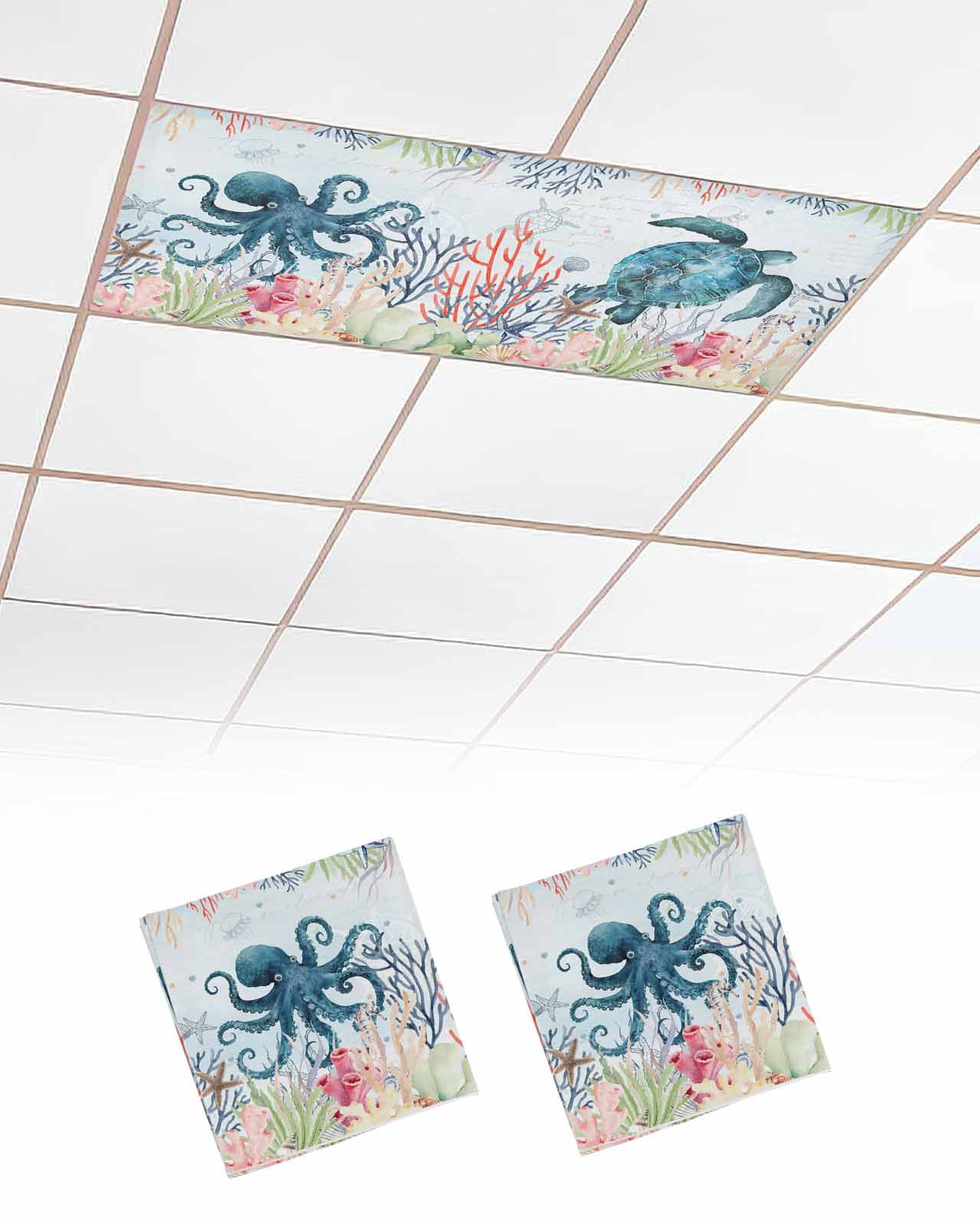 Fluorescent Light Covers for Ceiling Lights 2 Pack, Beach Coastal Magnetic Ceiling Light Covers ...