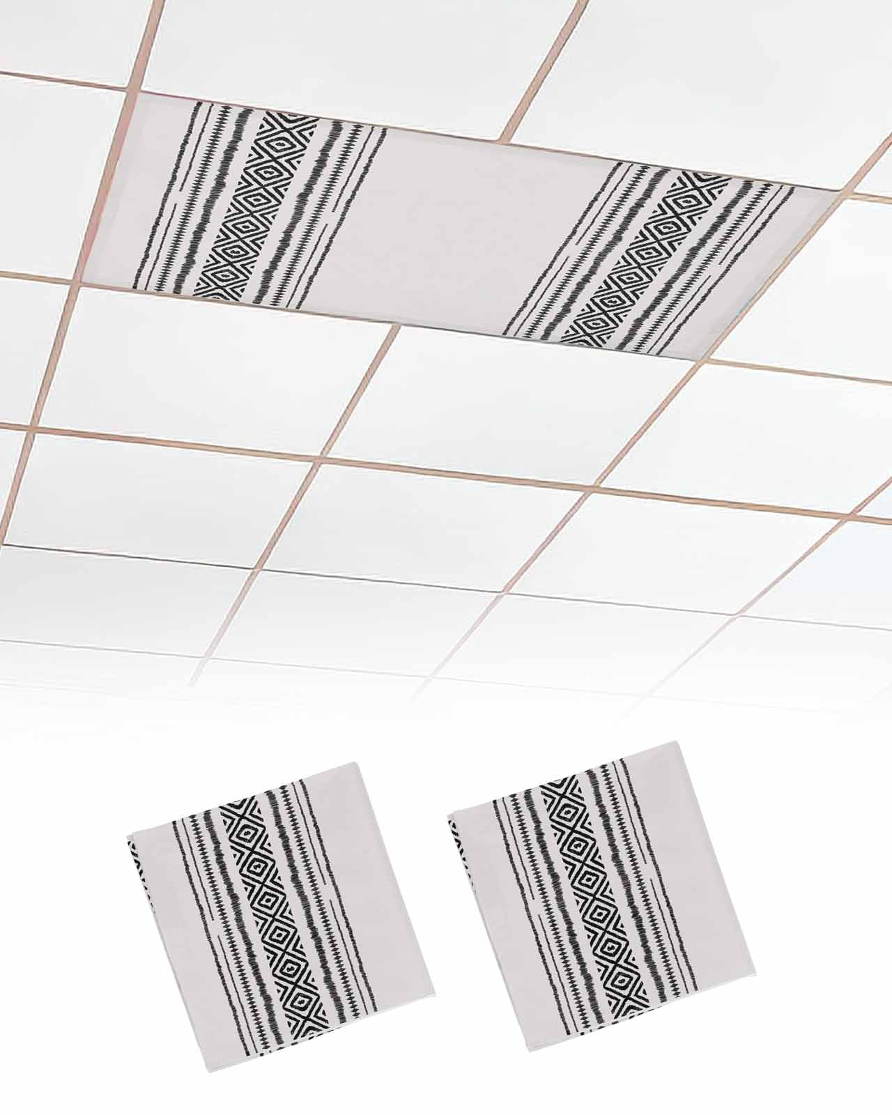 Fluorescent Light Covers for Ceiling Lights 2 Pack, Black Geometric ...