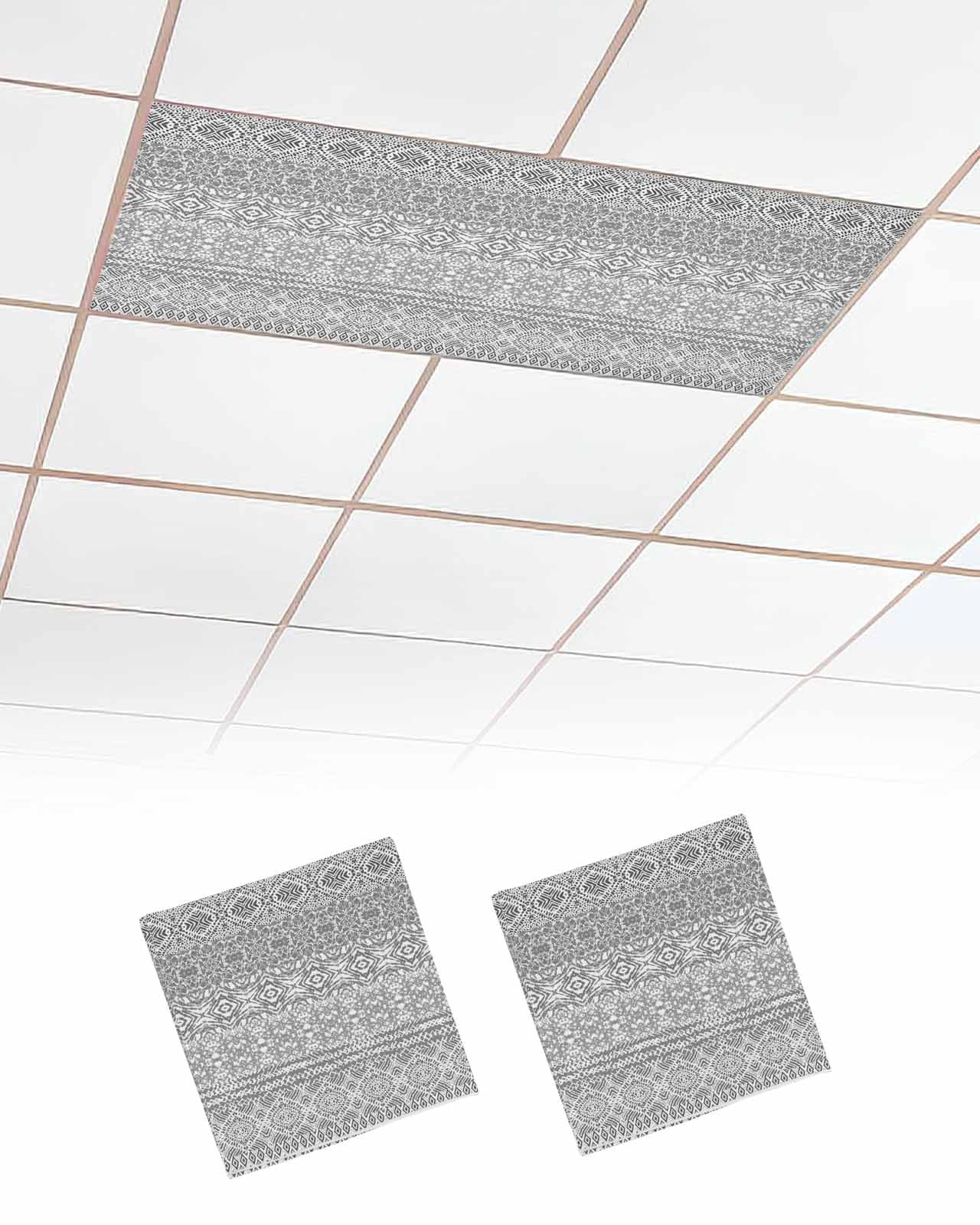 Fluorescent Light Covers for Ceiling Lights 2 Pack, Black Grey Boho ...