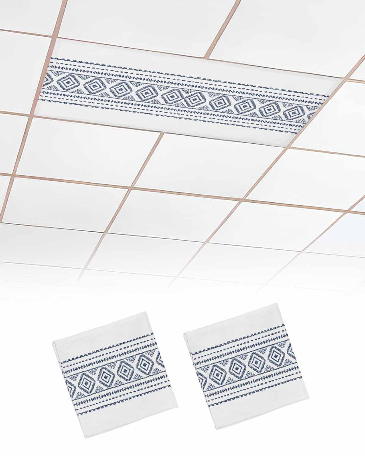 Fluorescent Light Covers for Ceiling Lights 2 Pack,Blue Boho Magnetic ...