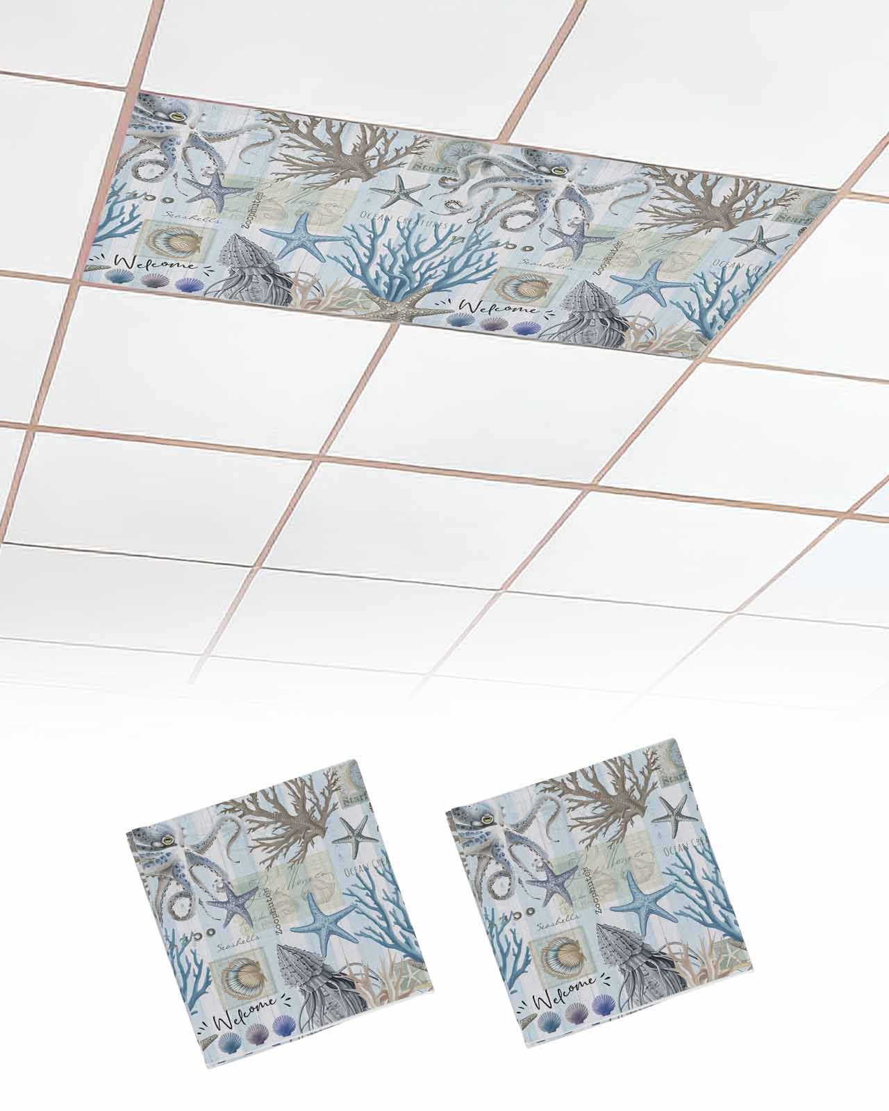 Fluorescent Light Covers for Ceiling Lights 2 Pack,Blue Coastal ...