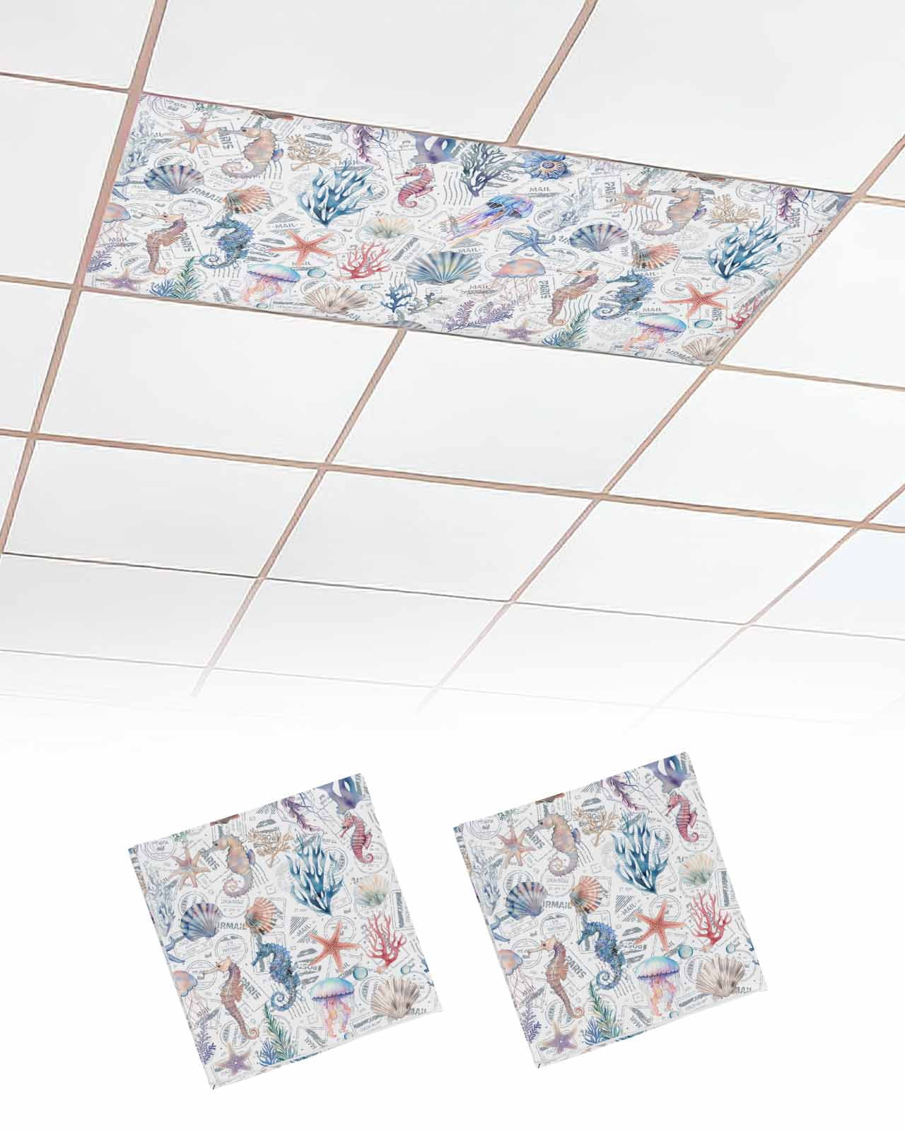 Fluorescent Light Covers for Ceiling Lights 2 Pack, Blue Coastal ...