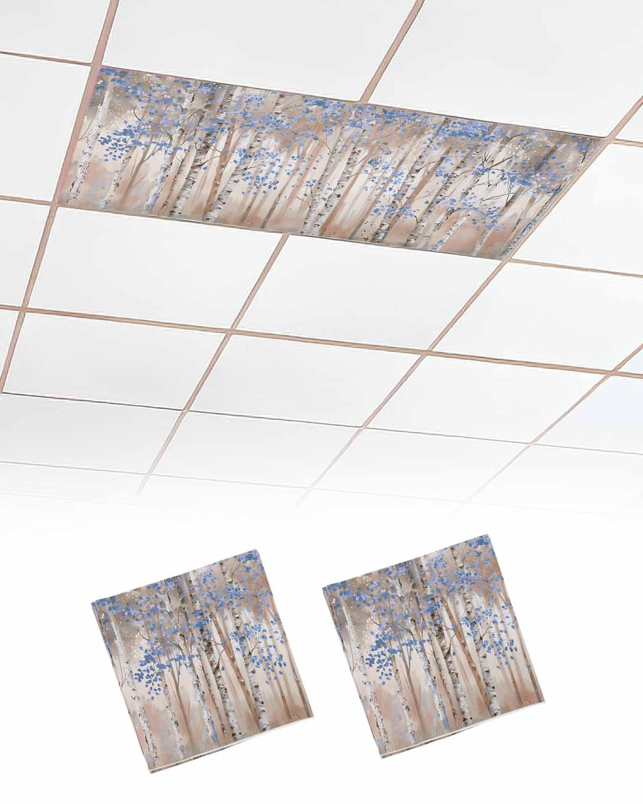Fluorescent Light Covers for Ceiling Lights 2 Pack, Blue Grey Forest ...