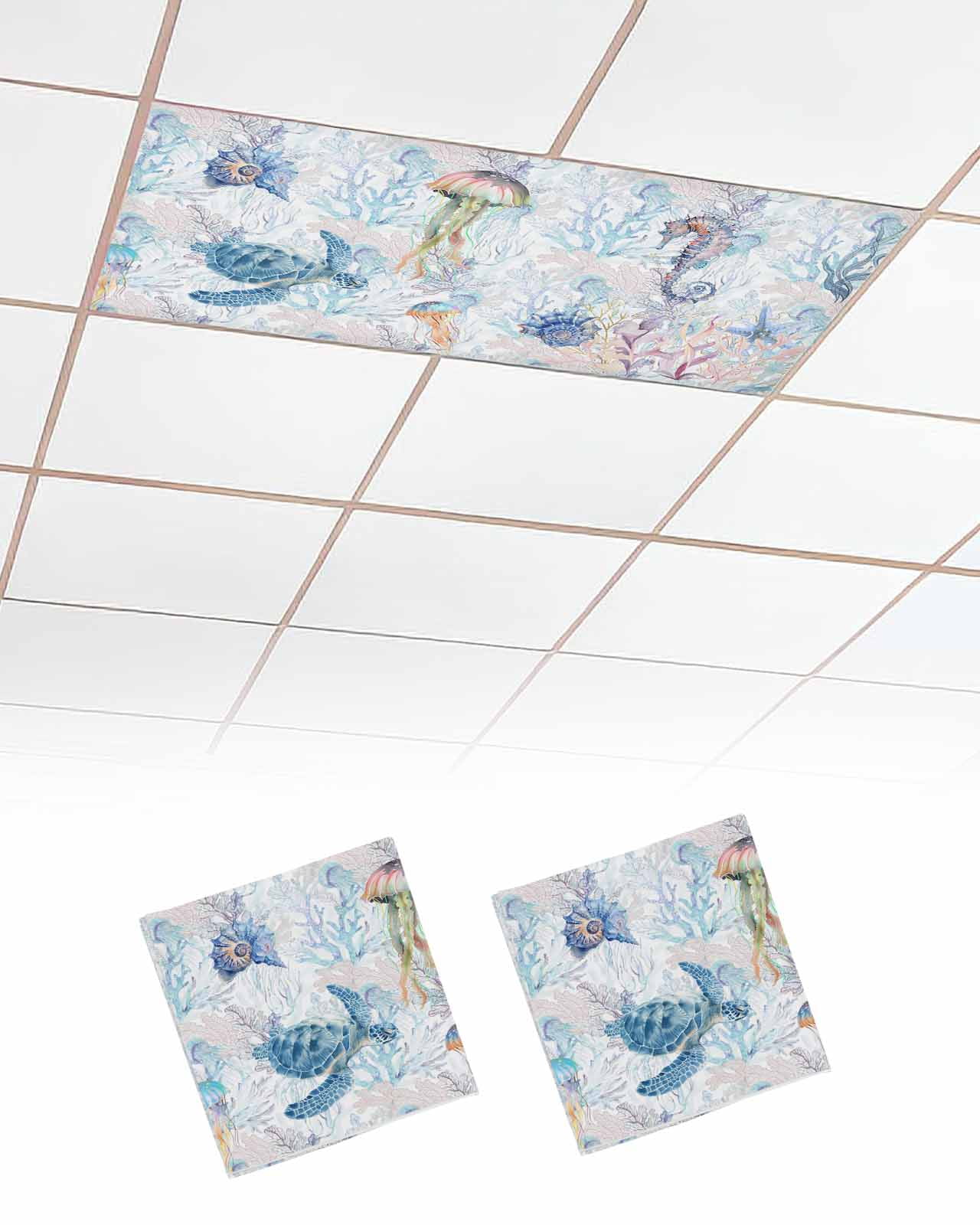 Fluorescent Light Covers for Ceiling Lights 2 Pack, Blue Nautical Coastal Magnetic Ceiling Light ...