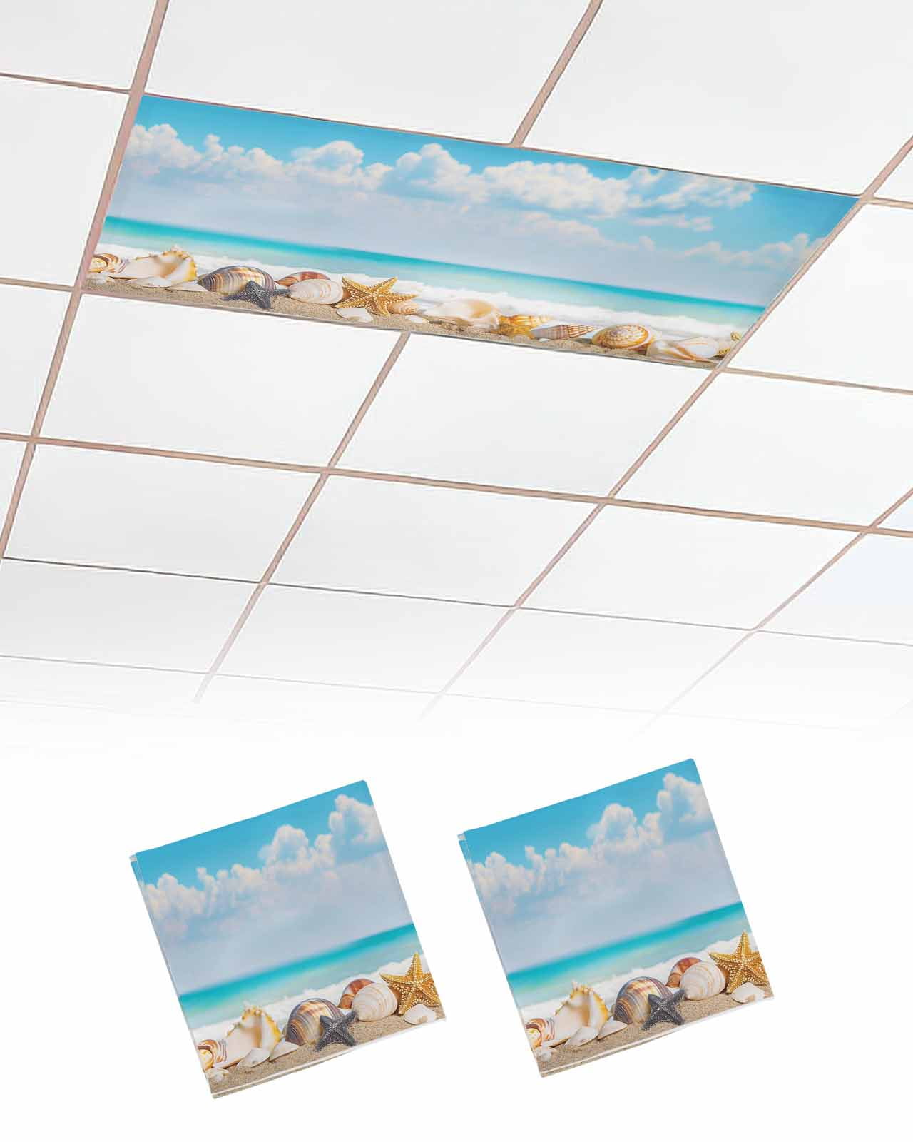 Fluorescent Light Covers for Ceiling Lights 2 Pack, Blue Nautical Coastal Magnetic Ceiling Light ...