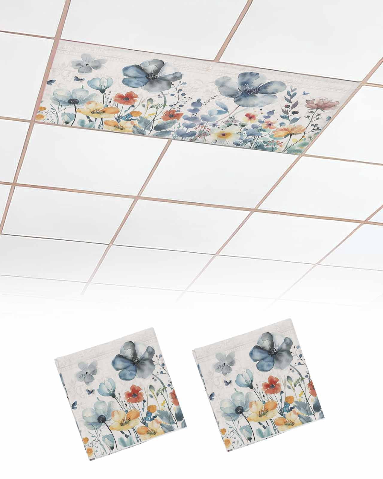 Fluorescent Light Covers for Ceiling Lights 2 Pack, Blue Spring Floral ...