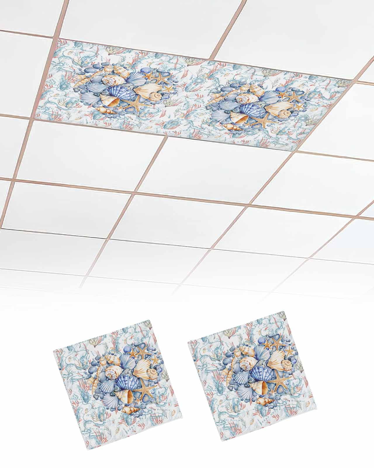 Fluorescent Light Covers for Ceiling Lights 2 Pack, Blue Summer Coastal ...