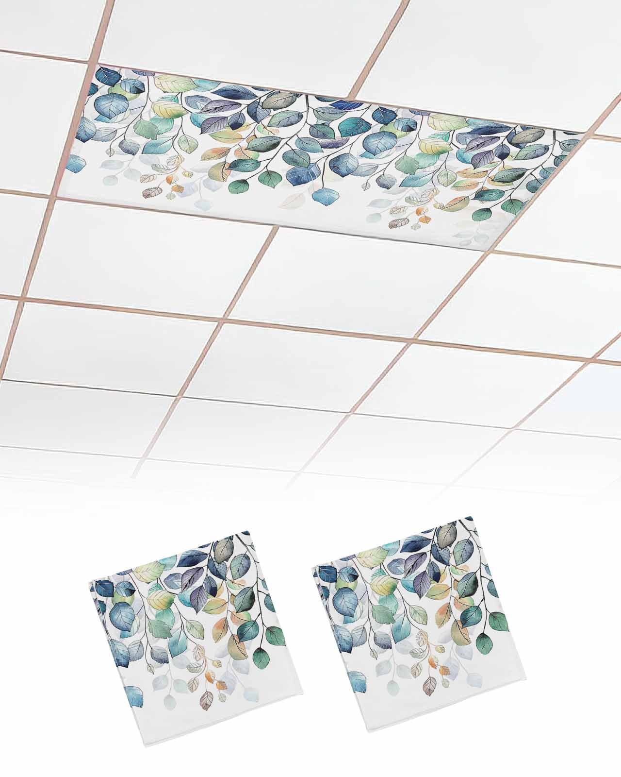 Fluorescent Light Covers for Ceiling Lights 2 Pack, Blue Teal Botanical ...