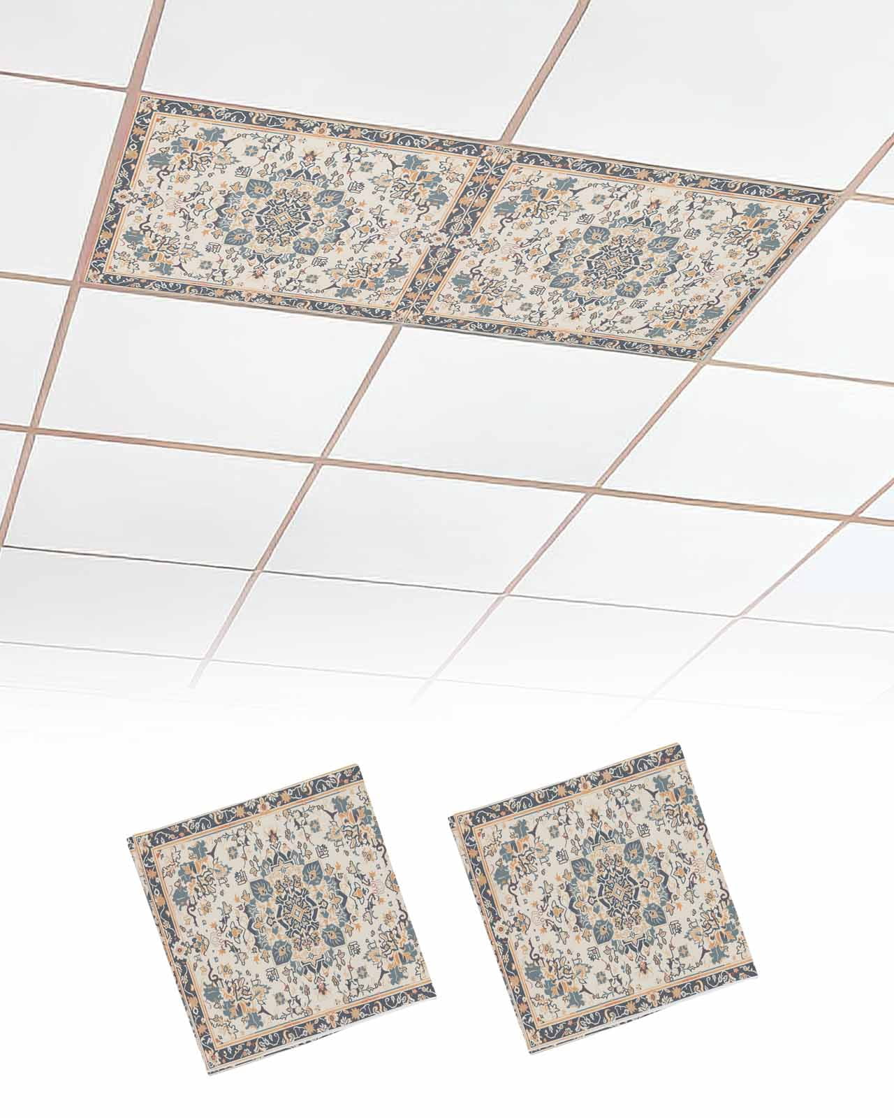 Fluorescent Light Covers for Ceiling Lights 2 Pack, Boho Blue Orange ...
