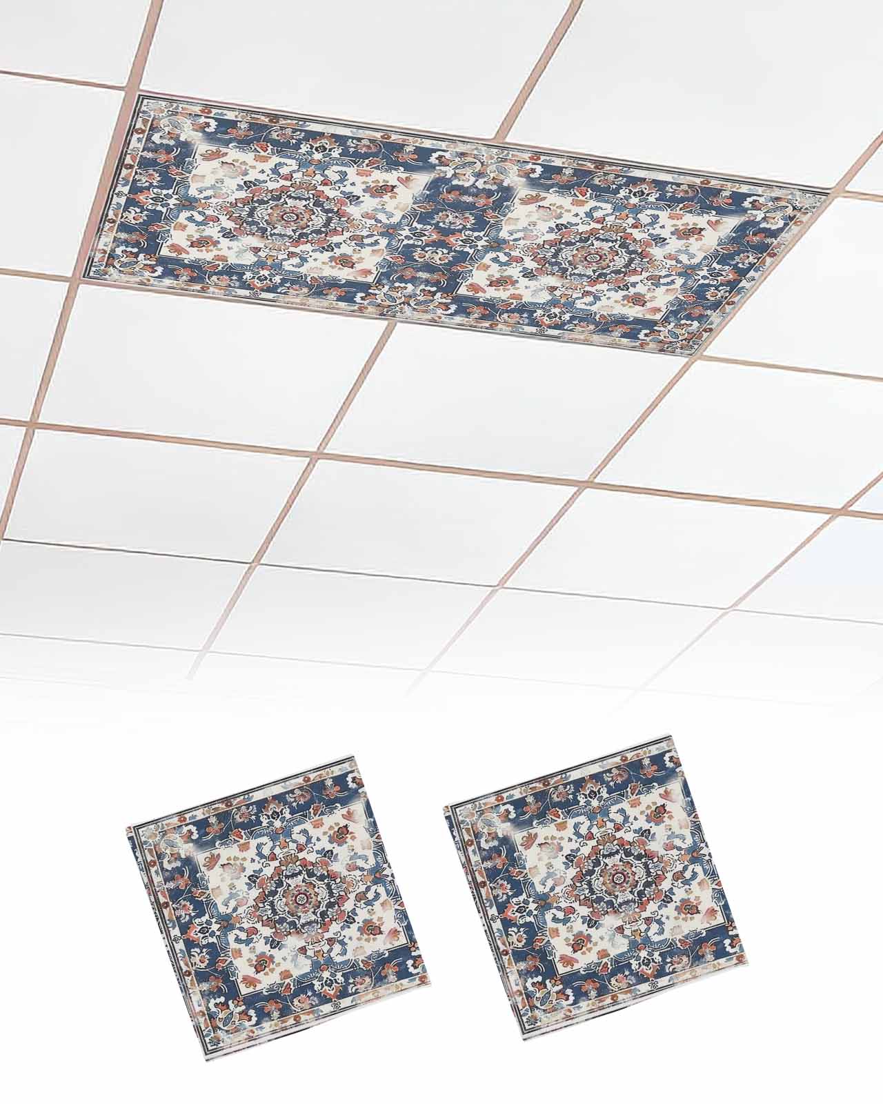 Fluorescent Light Covers for Ceiling Lights 2 Pack, Boho Navy Blue Red ...