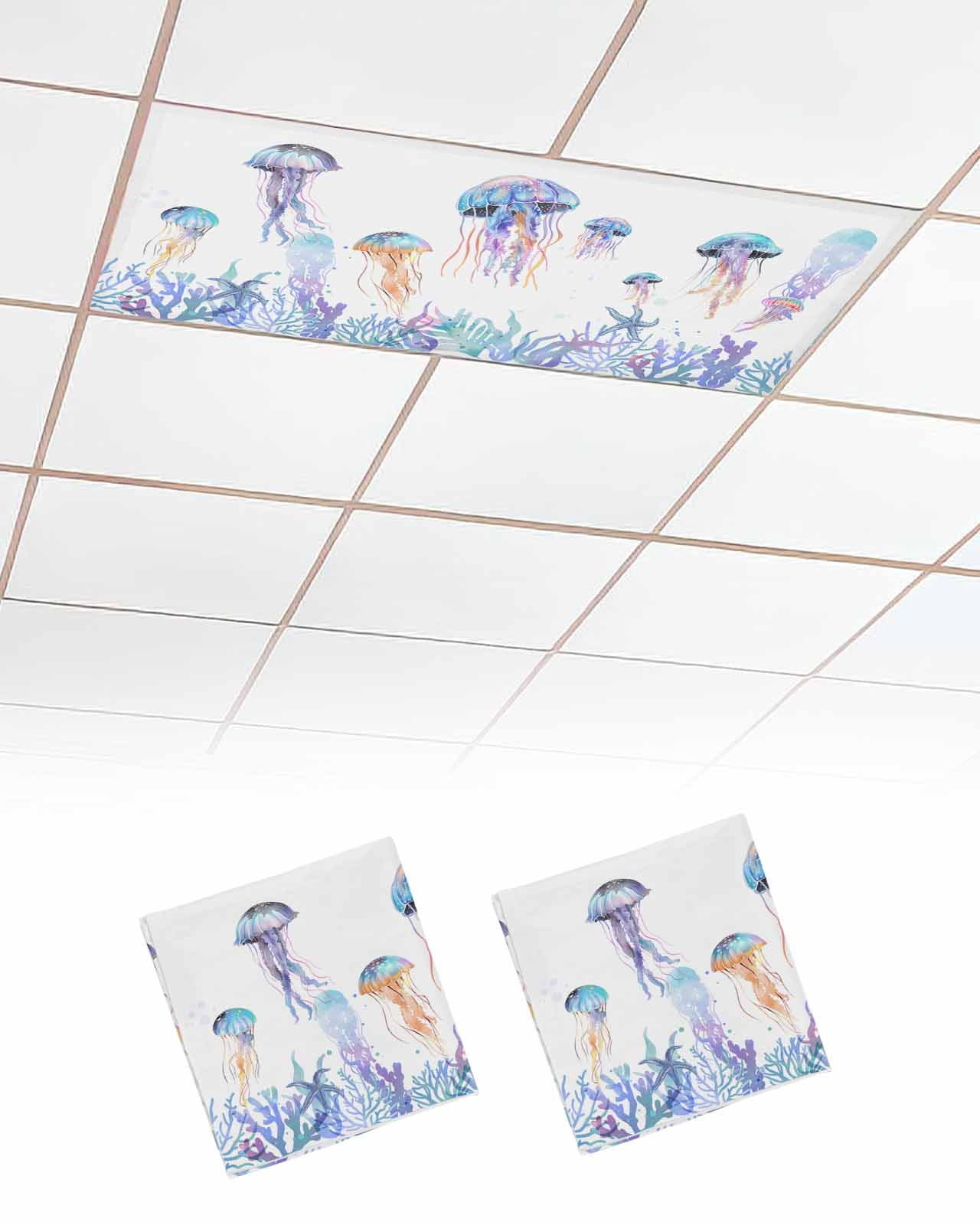 Fluorescent Light Covers for Ceiling Lights 2 Pack, Coastal Jellyfish ...