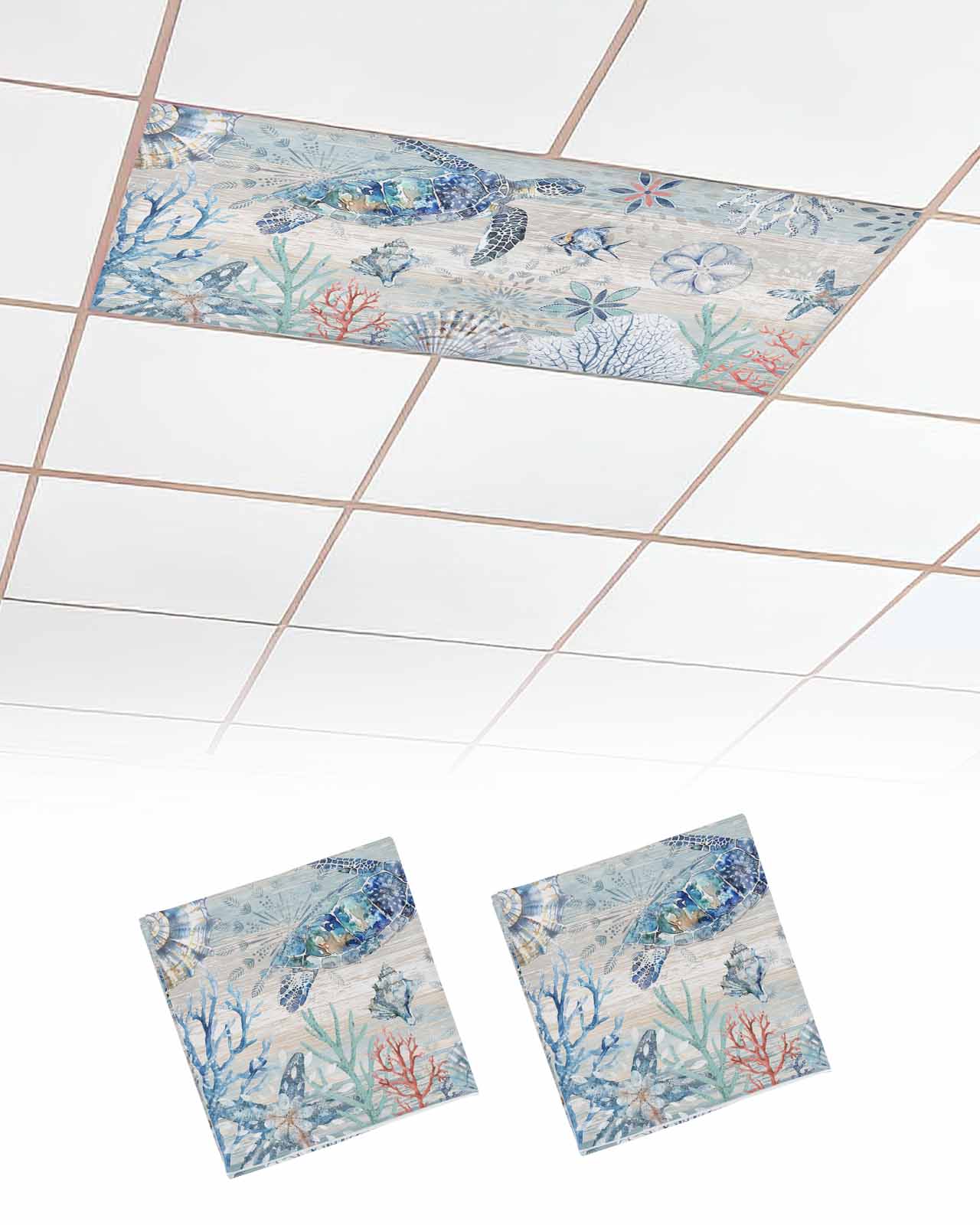 Fluorescent Light Covers for Ceiling Lights 2 Pack, Coastal Sea Turtle ...