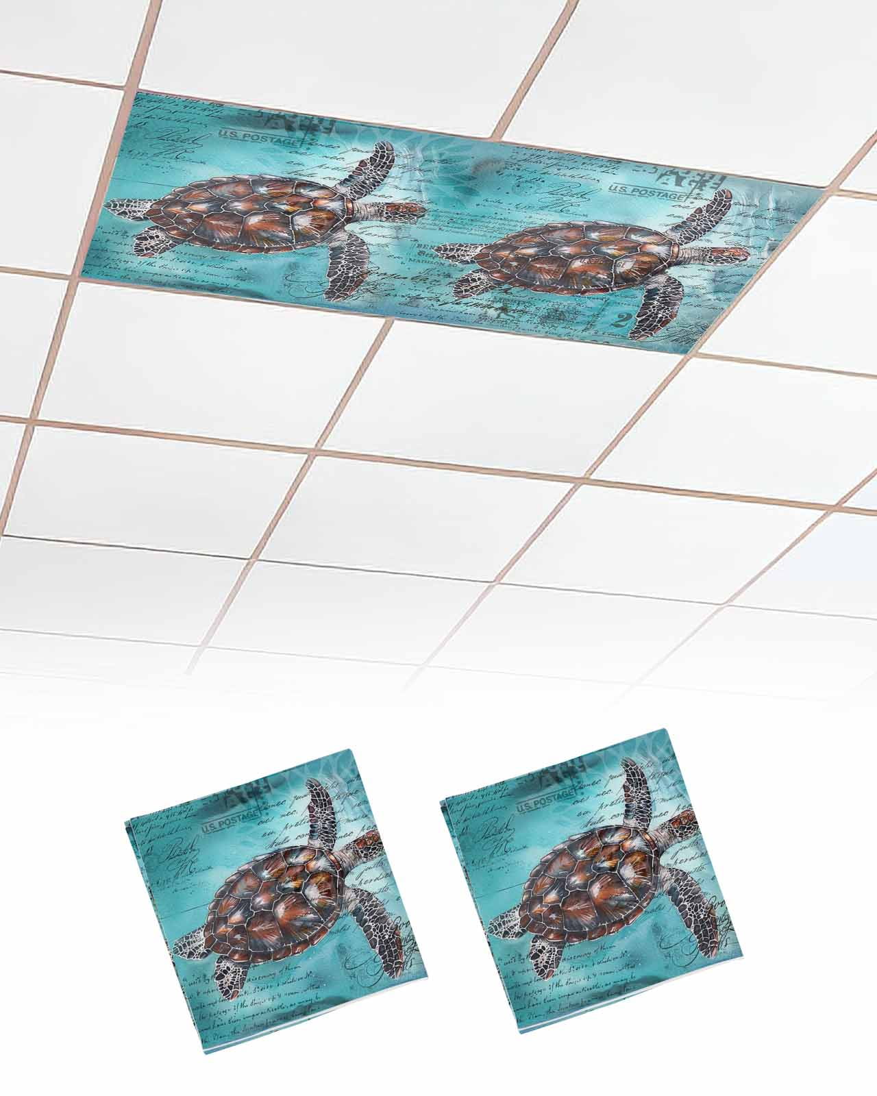 Fluorescent Light Covers for Ceiling Lights 2 Pack, Coastal Sea Turtle ...