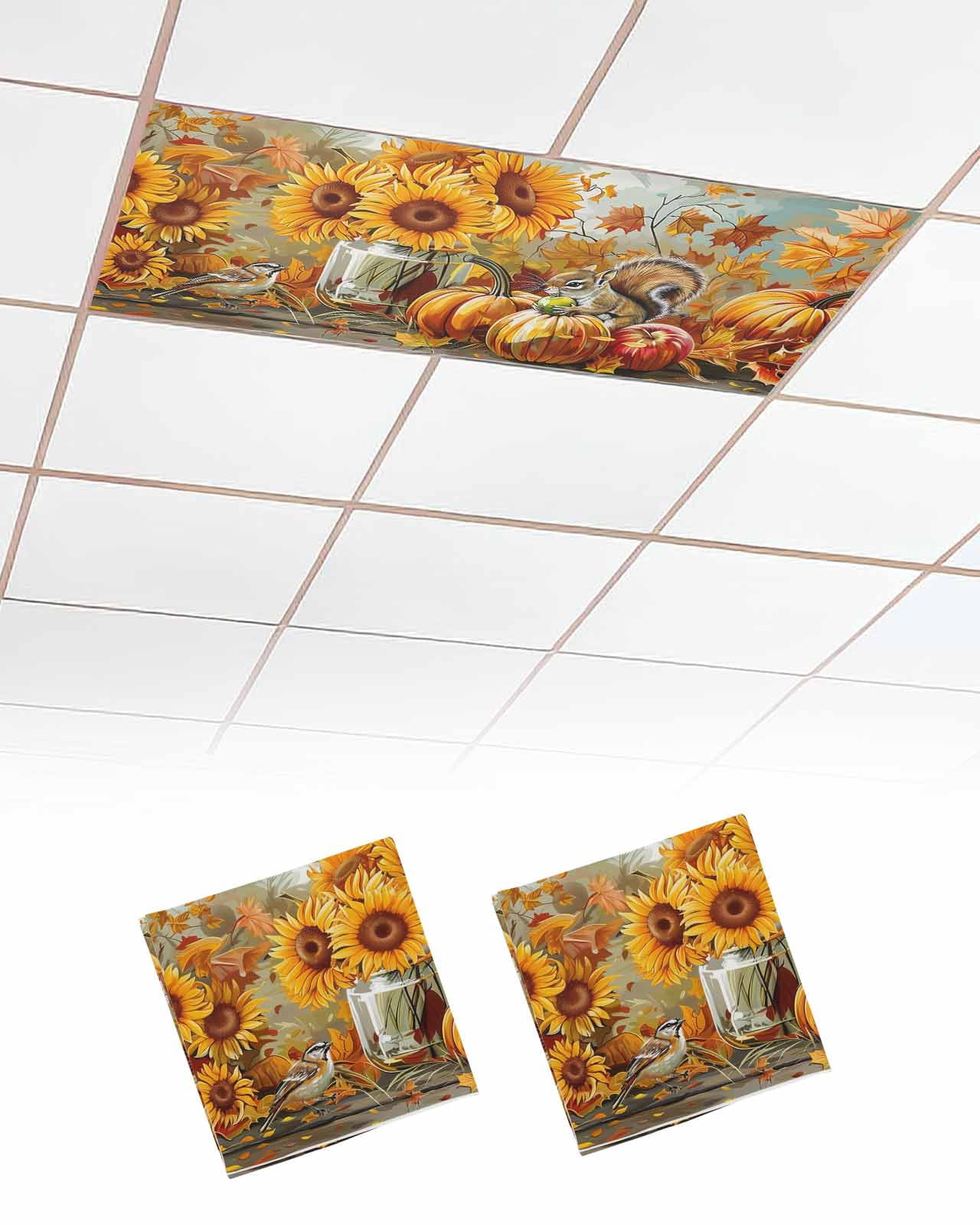 Fluorescent Light Covers for Ceiling Lights 2 Pack, Fall Squirrel ...