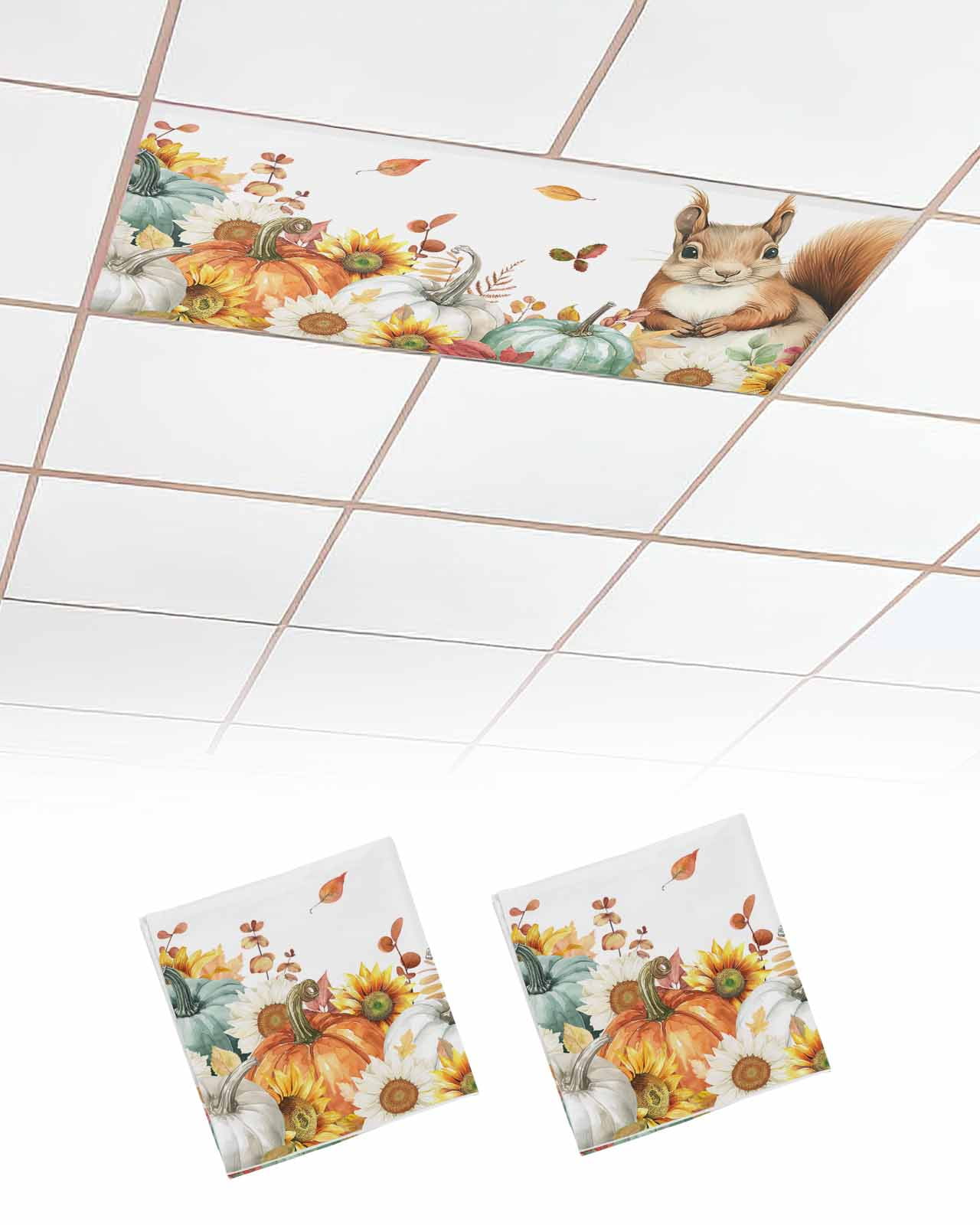 Fluorescent Light Covers for Ceiling Lights 2 Pack, Fall Squirrel ...