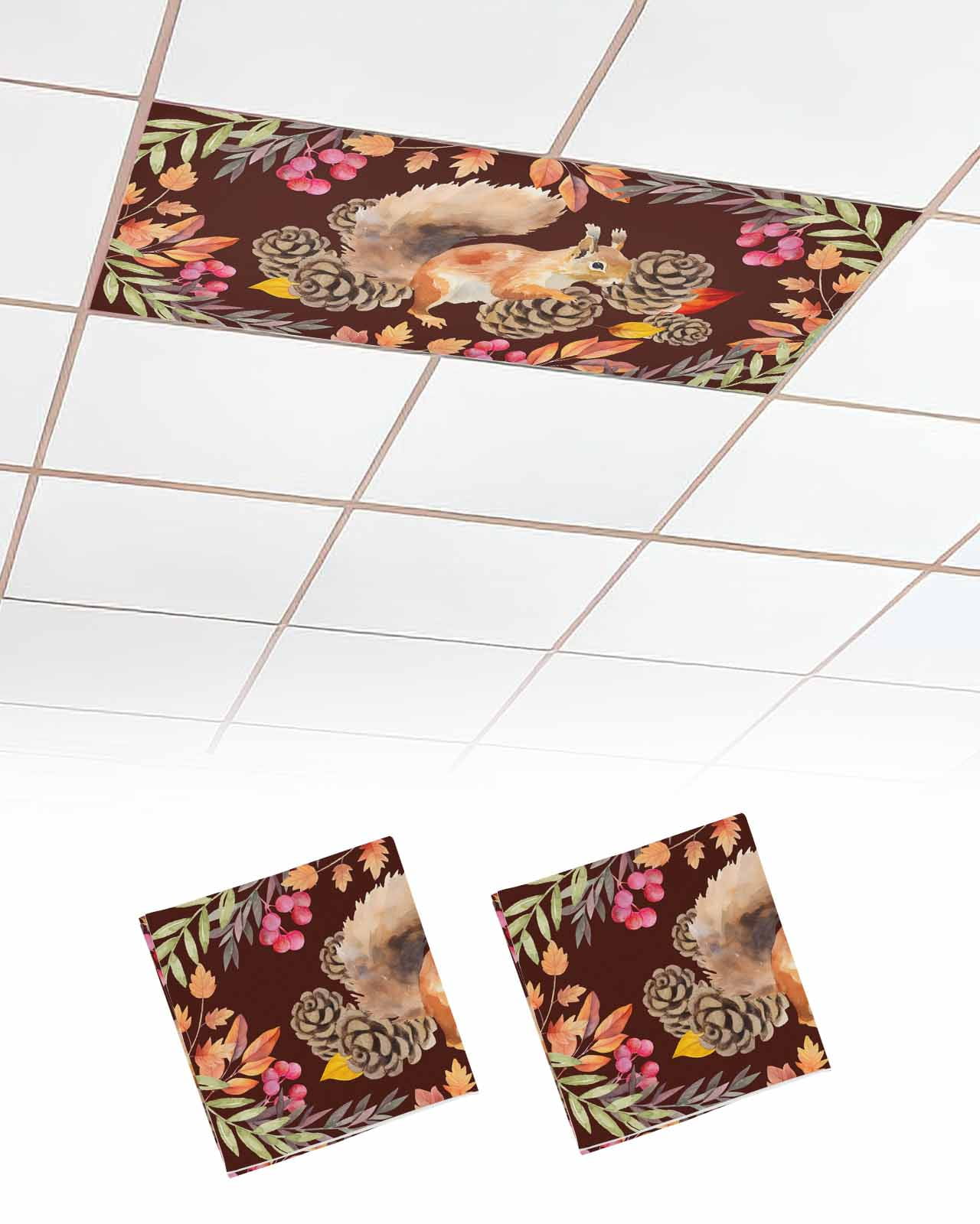 Fluorescent Light Covers for Ceiling Lights 2 Pack,Fall Squirrel ...