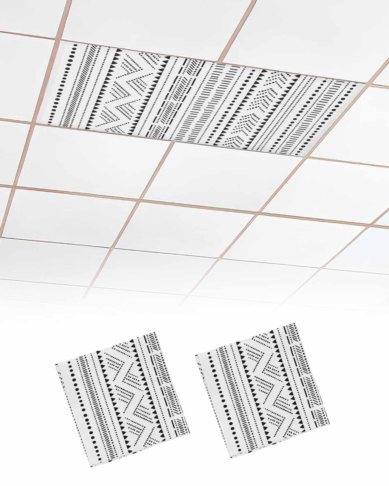 Fluorescent Light Covers for Ceiling Lights 2 Pack, Geometric Black ...