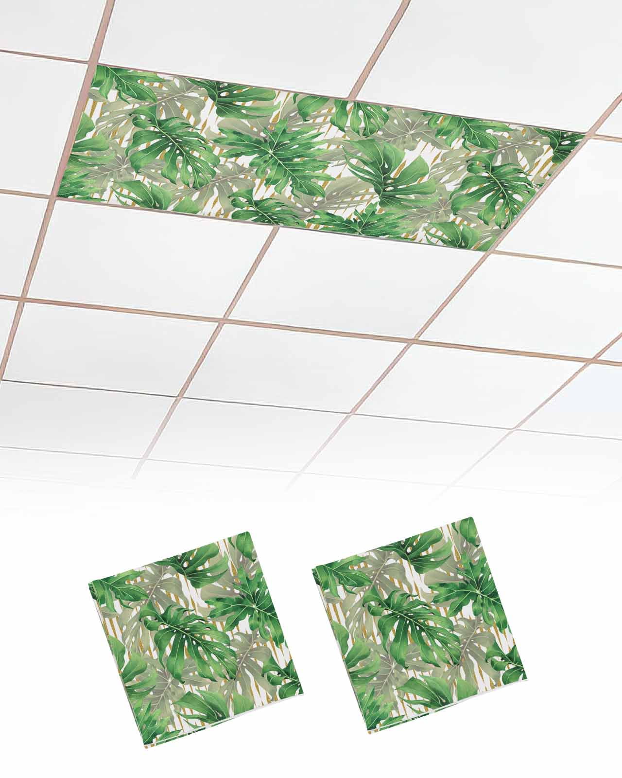 Fluorescent Light Covers for Ceiling Lights 2 Pack, Green Botanical ...