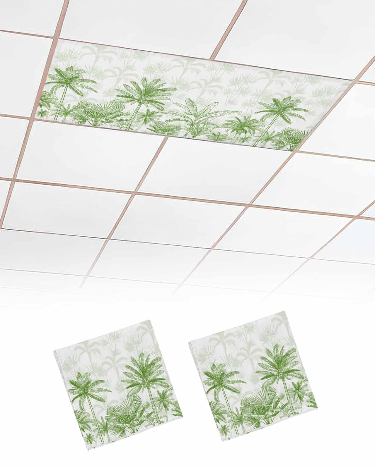 Fluorescent Light Covers for Ceiling Lights 2 Pack,Green Tropical Palm ...