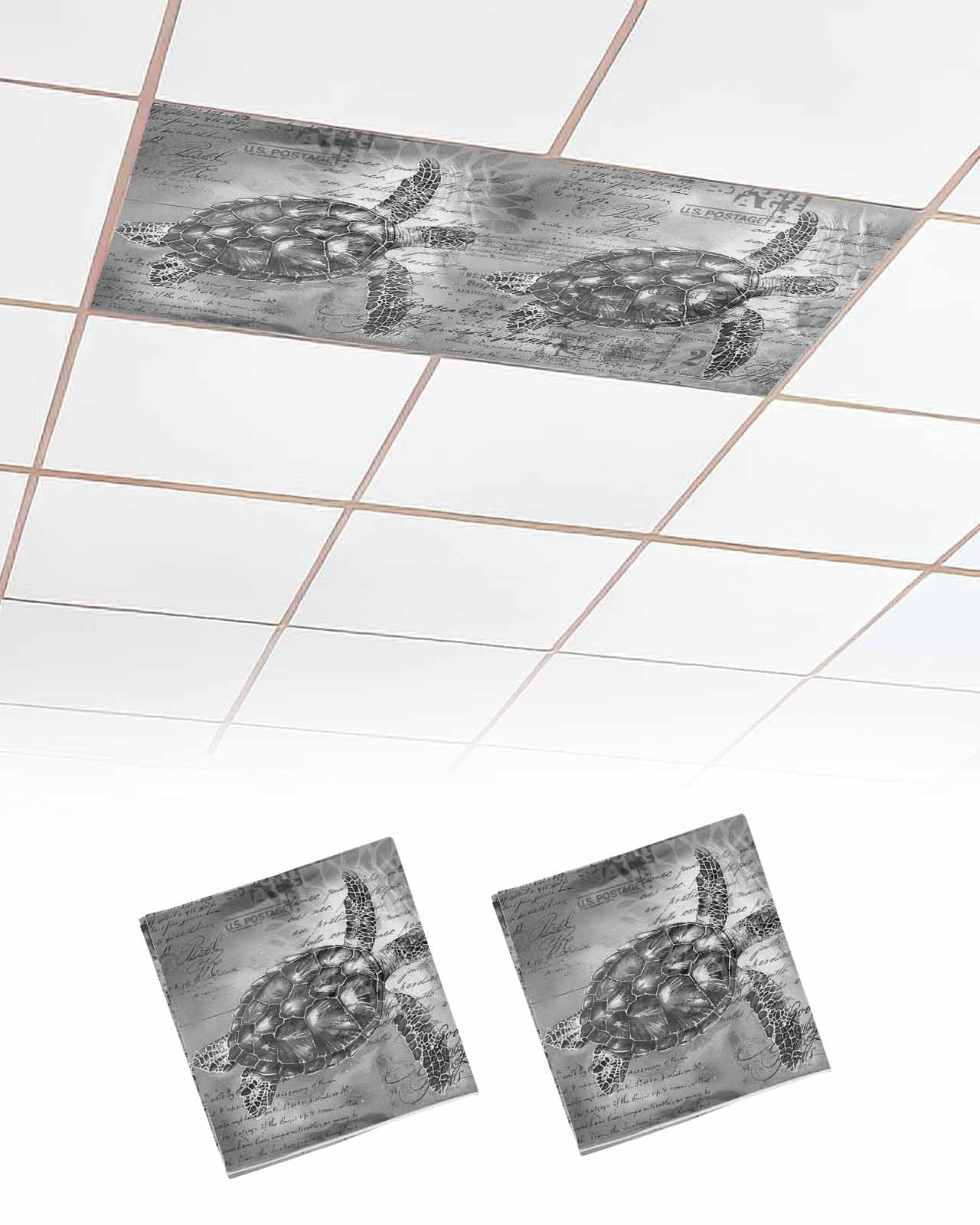 Fluorescent Light Covers for Ceiling Lights 2 Pack, Grey Sea Turtle ...