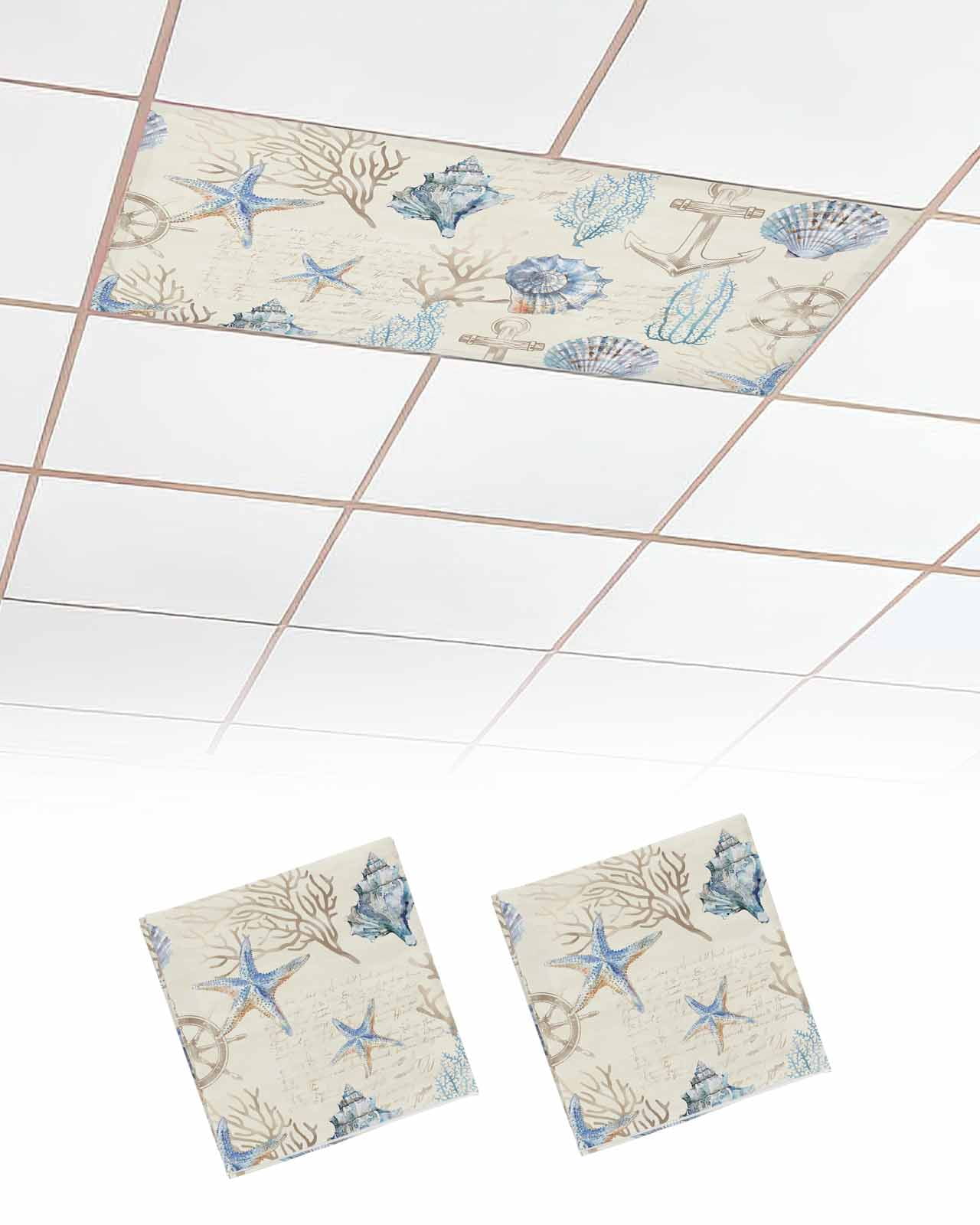 Fluorescent Light Covers for Ceiling Lights 2 Pack, Nautical Coastal ...