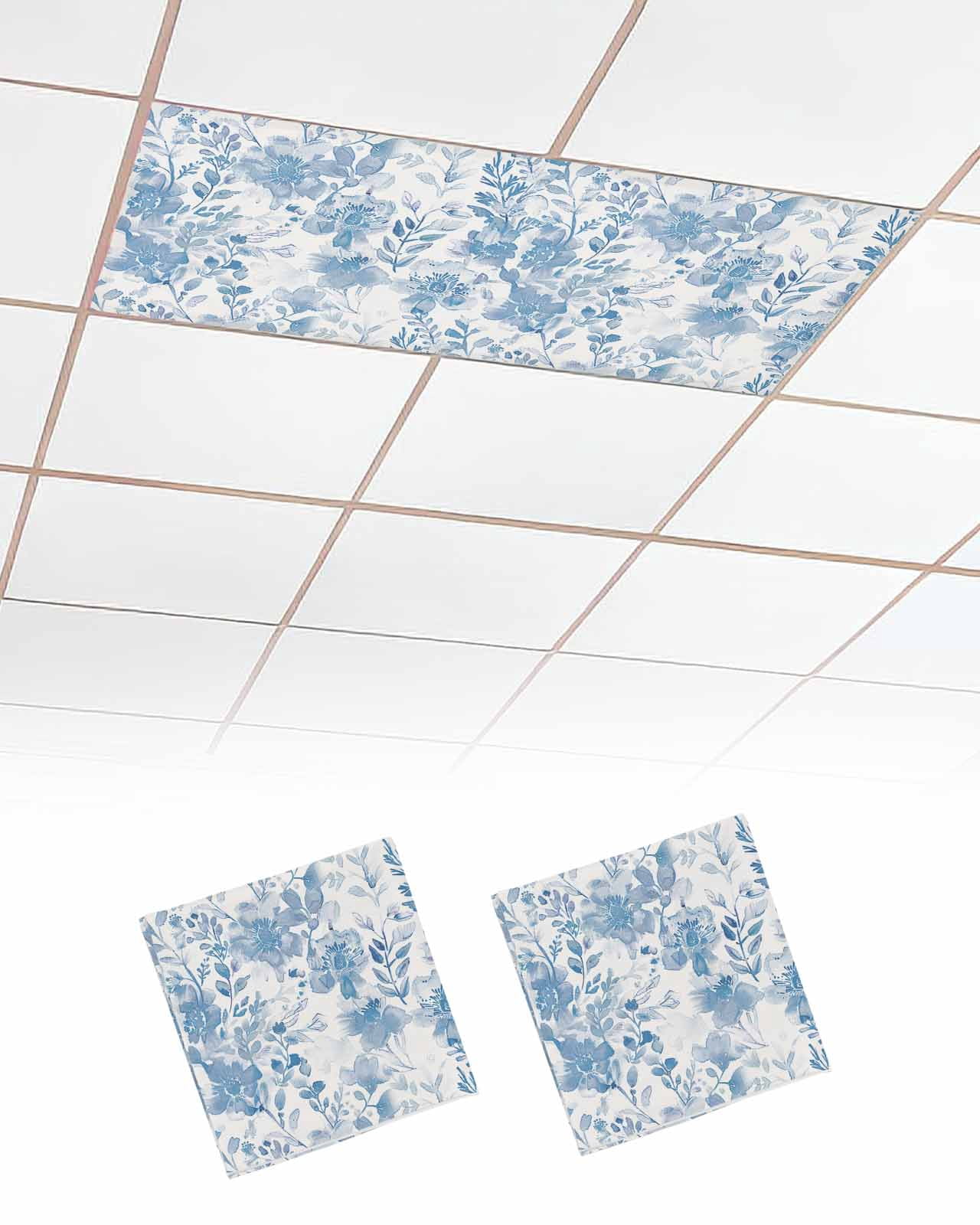 Fluorescent Light Covers for Ceiling Lights 2 Pack, Navy Blue Flowers ...
