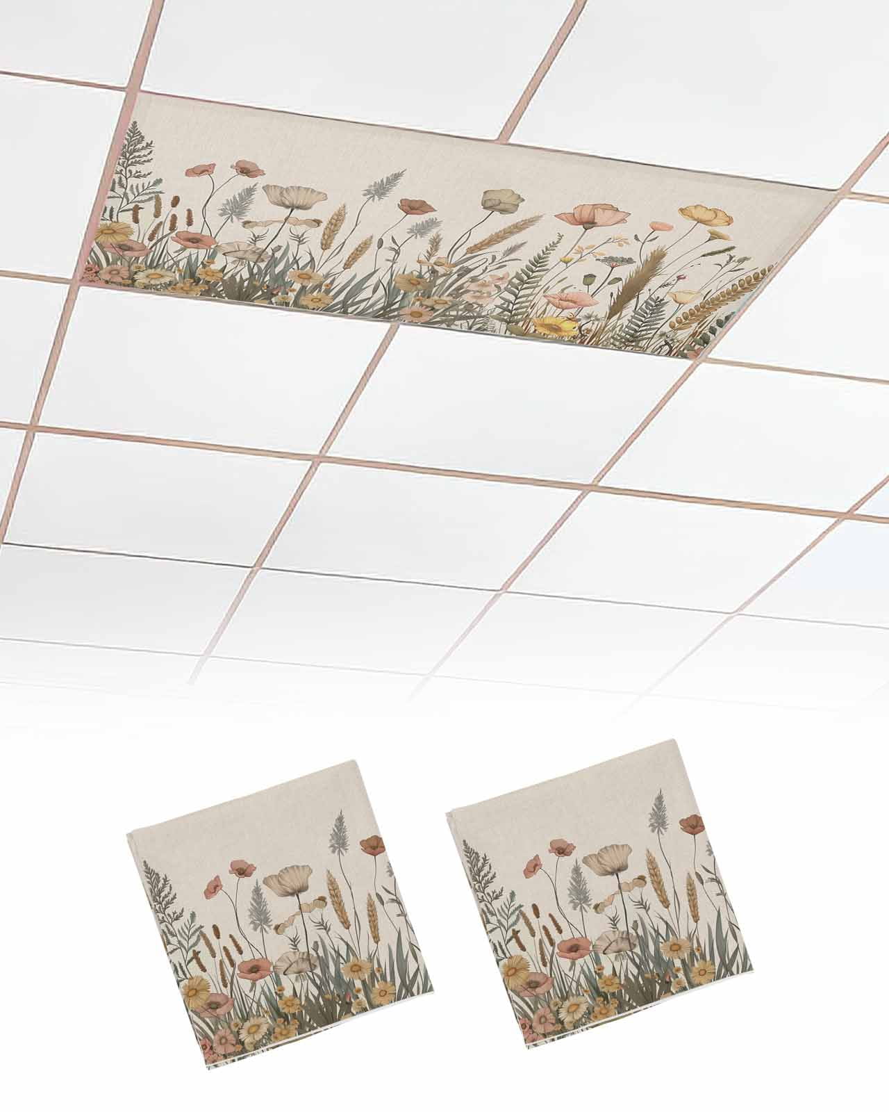 Fluorescent Light Covers for Ceiling Lights 2 Pack, Pastoral Botanical ...