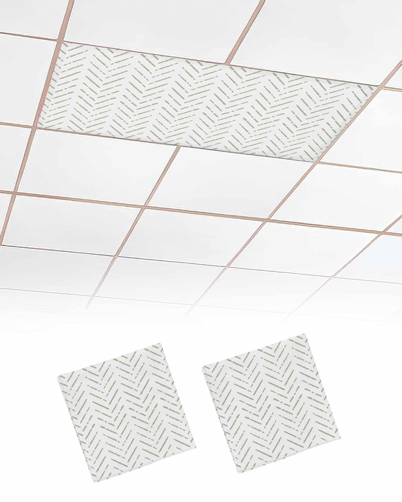 Fluorescent Light Covers for Ceiling Lights 2 Pack, Sage Green Striped ...
