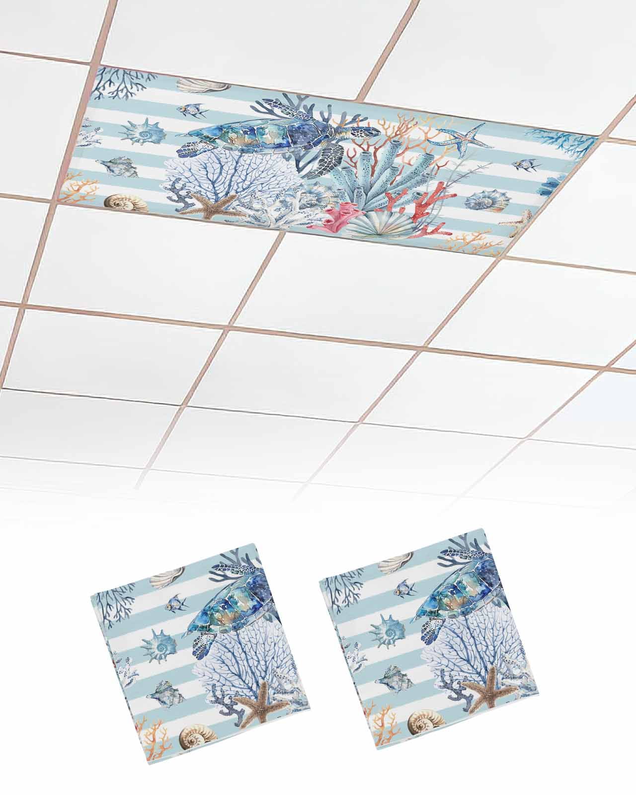 Fluorescent Light Covers for Ceiling Lights 2 Pack, Sea Turtle Coastal ...