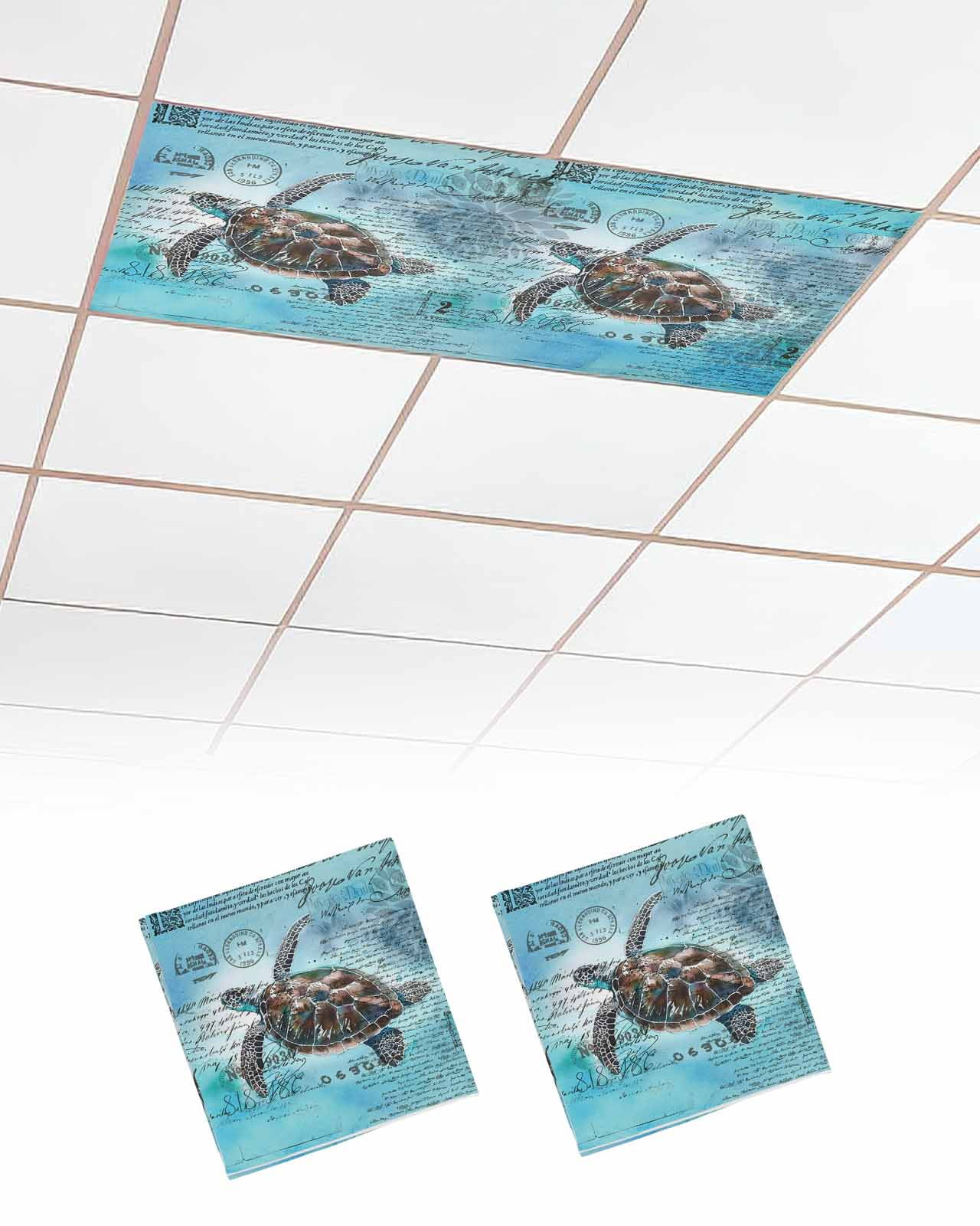 Fluorescent Light Covers for Ceiling Lights 2 Pack, Sea Turtle Magnetic ...