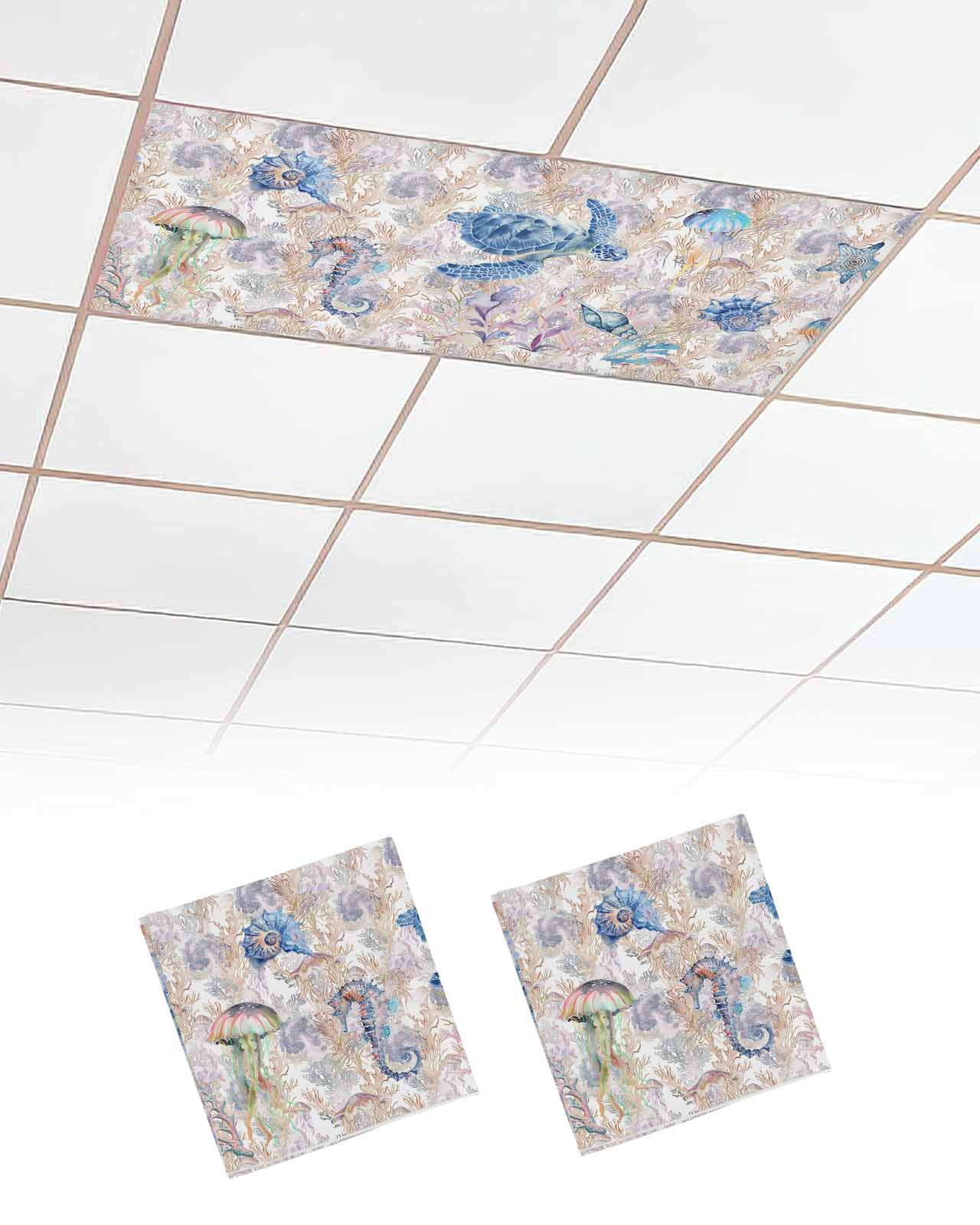 Fluorescent Light Covers for Ceiling Lights 2 Pack,Sea Turtle Magnetic ...