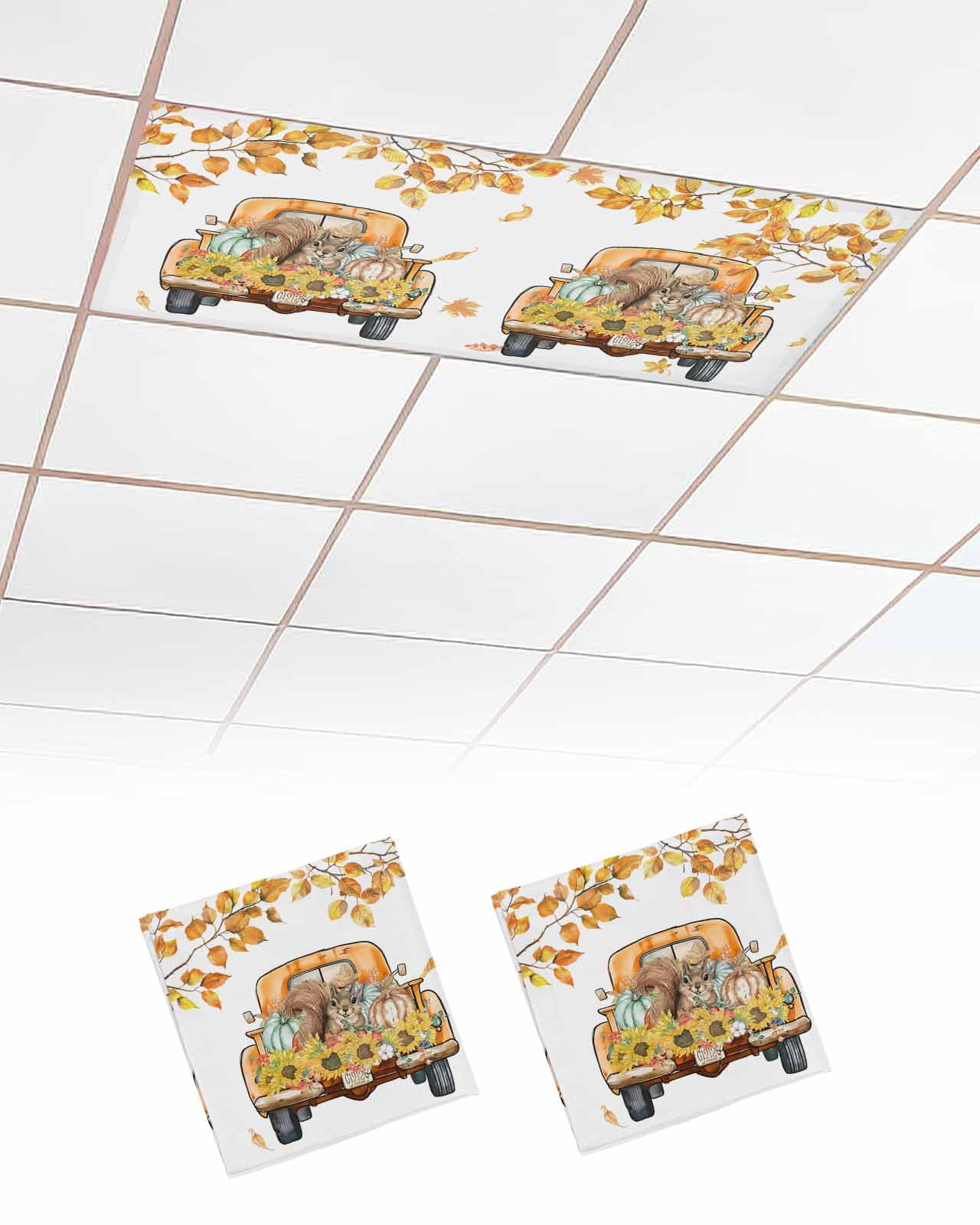 Fluorescent Light Covers for Ceiling Lights 2 Pack, Squirrel Truck Fall ...