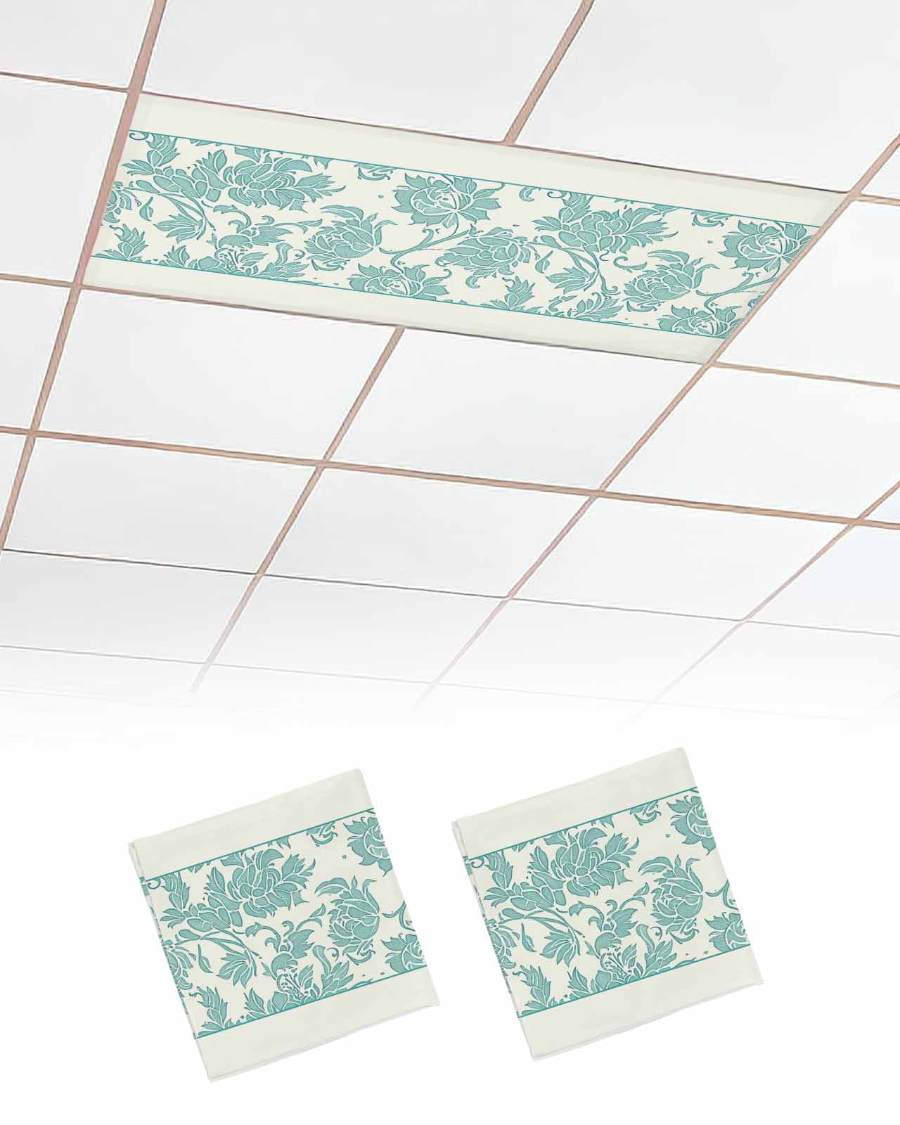 Fluorescent Light Covers for Ceiling Lights 2 Pack, Teal Spring Floral ...