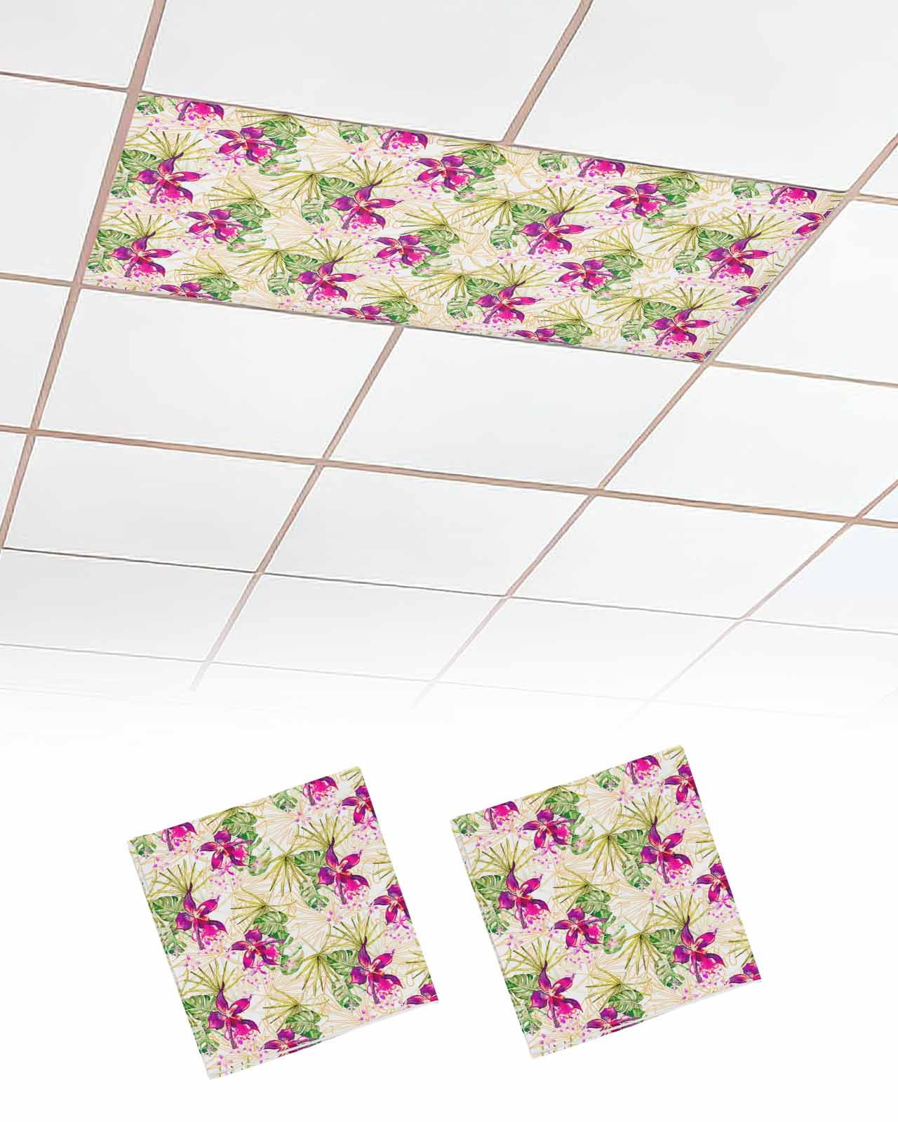 Fluorescent Light Covers for Ceiling Lights 2 Pack, Tropical Leaves ...