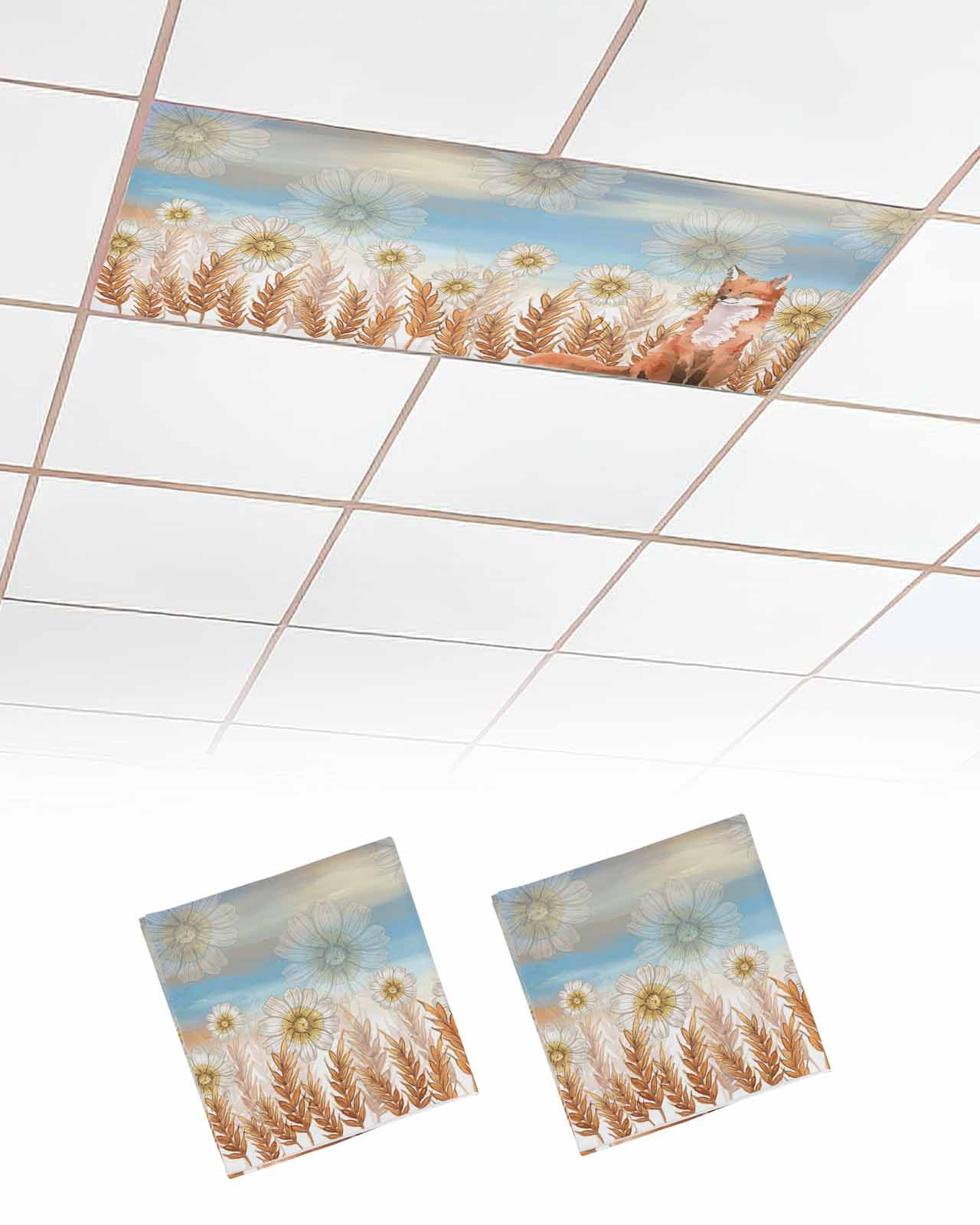 Fluorescent Light Covers for Ceiling Lights 2 Pack,Wheat Fall Magnetic ...