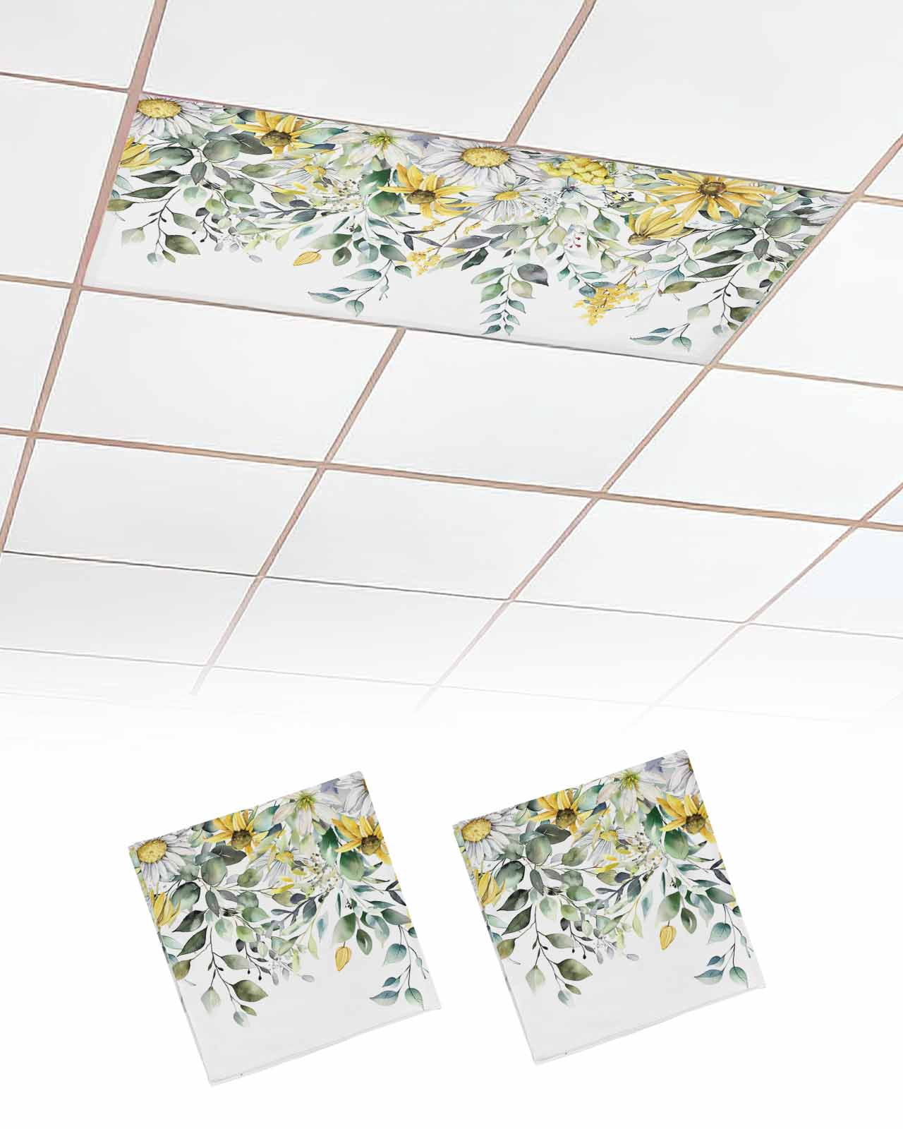 Fluorescent Light Covers for Ceiling Lights 2 Pack, Yellow White Daisy ...
