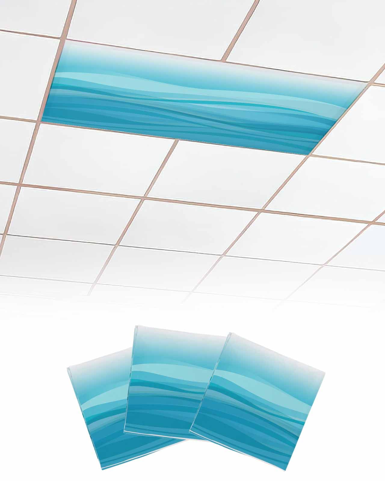 Fluorescent Light Covers for Ceiling Lights 3 Pack,Aqua Moire Magnetic ...