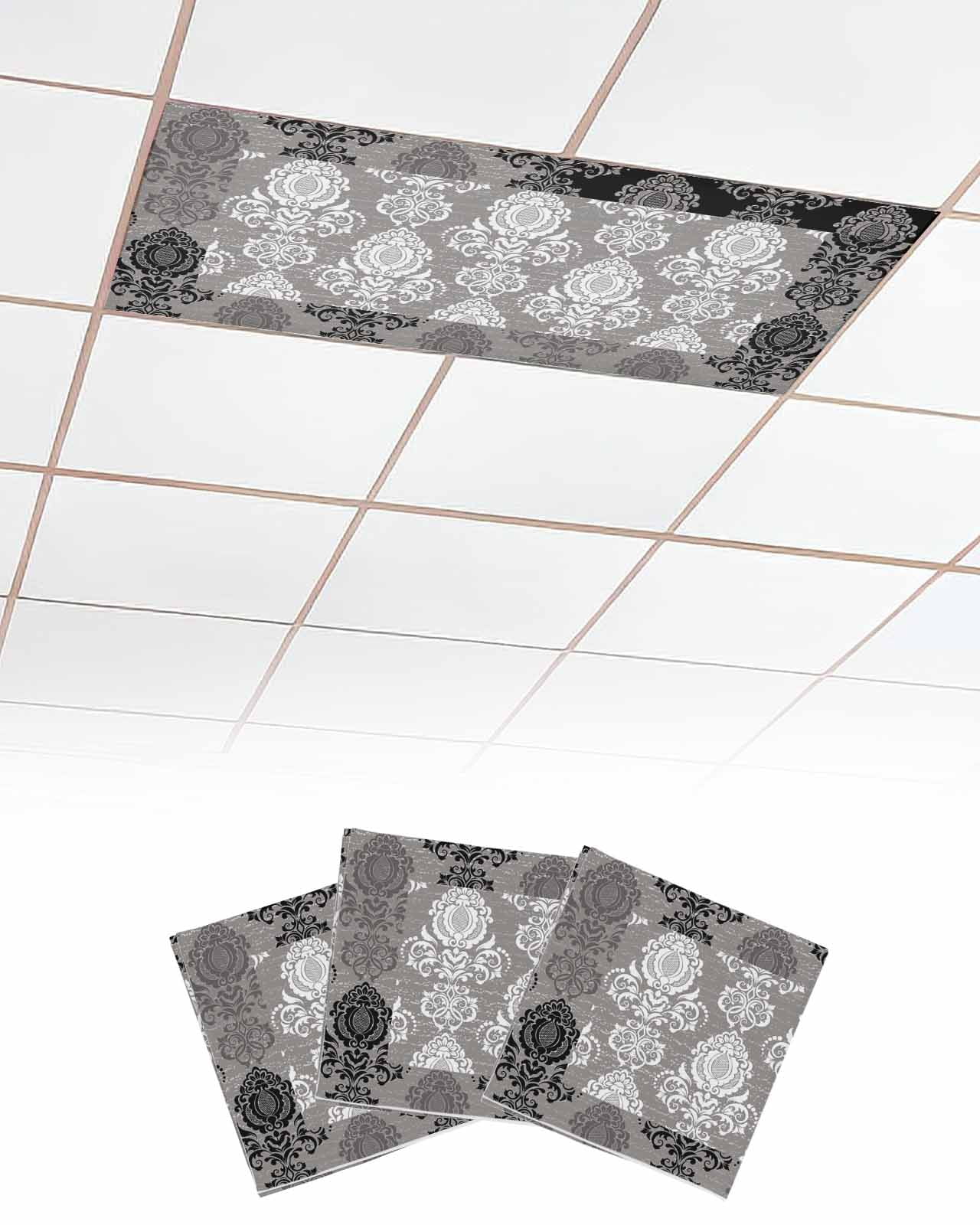 Fluorescent Light Covers for Ceiling Lights 3 Pack, Black Grey Boho ...