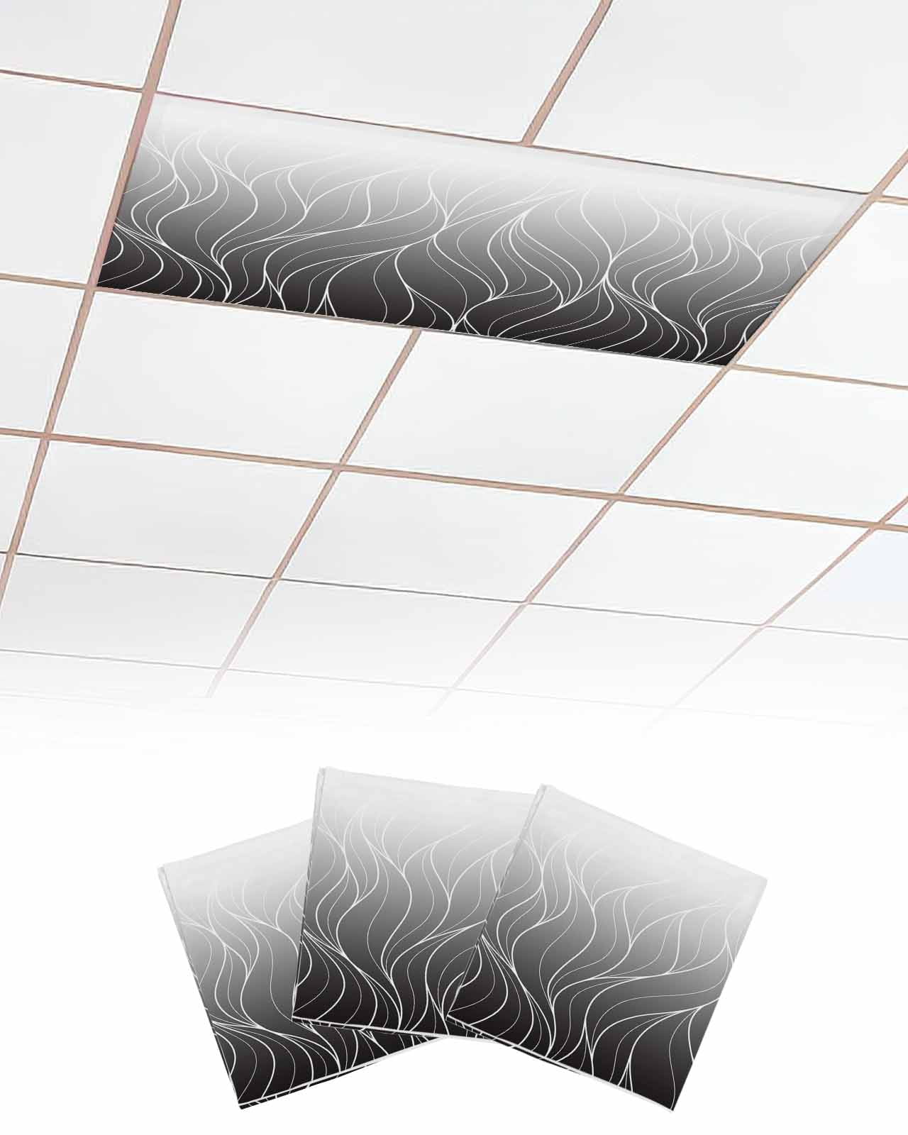 Fluorescent Light Covers for Ceiling Lights 3 Pack,Black Ombre Lines ...