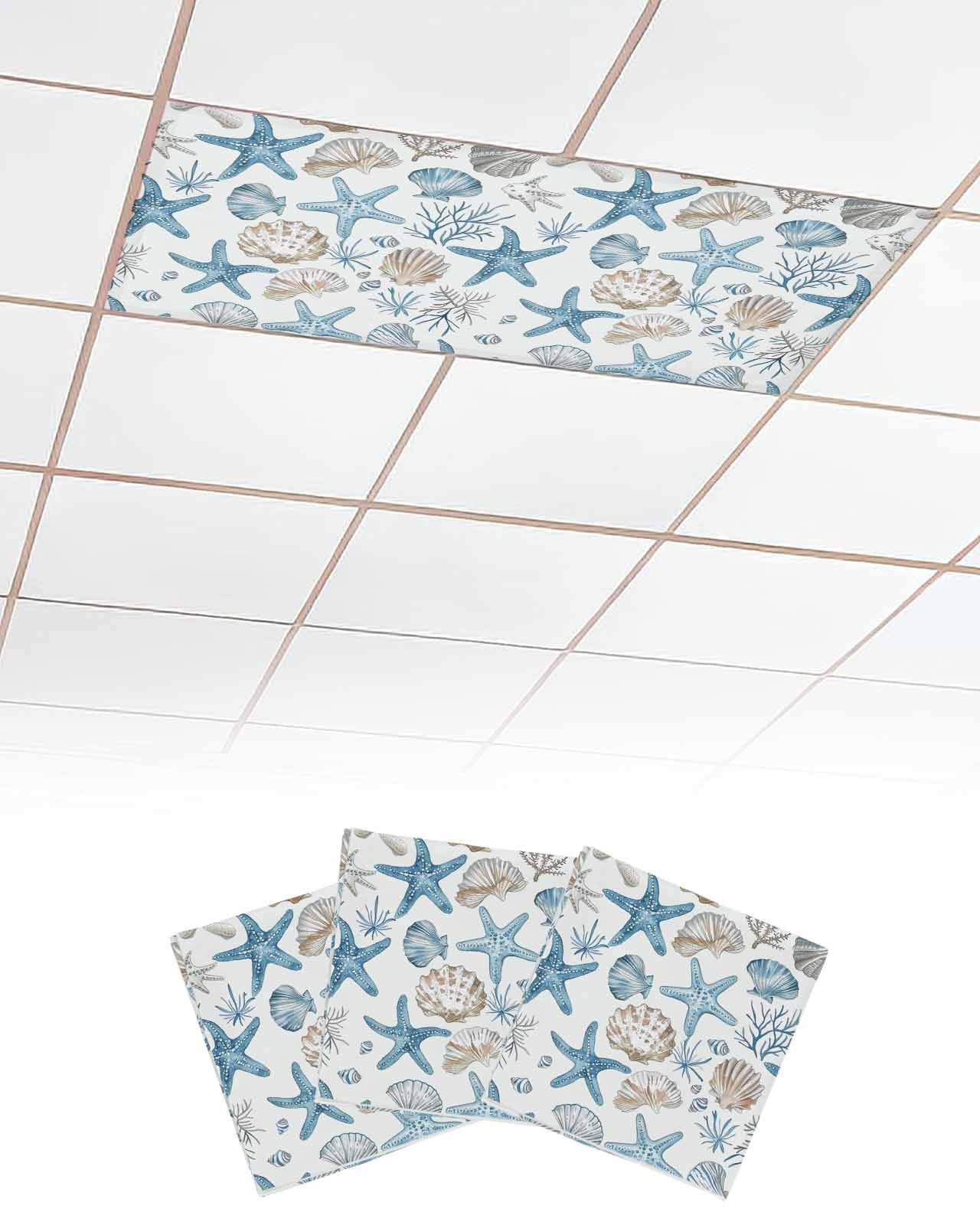 Fluorescent Light Covers for Ceiling Lights 3 Pack, Blue Beige Coastal ...