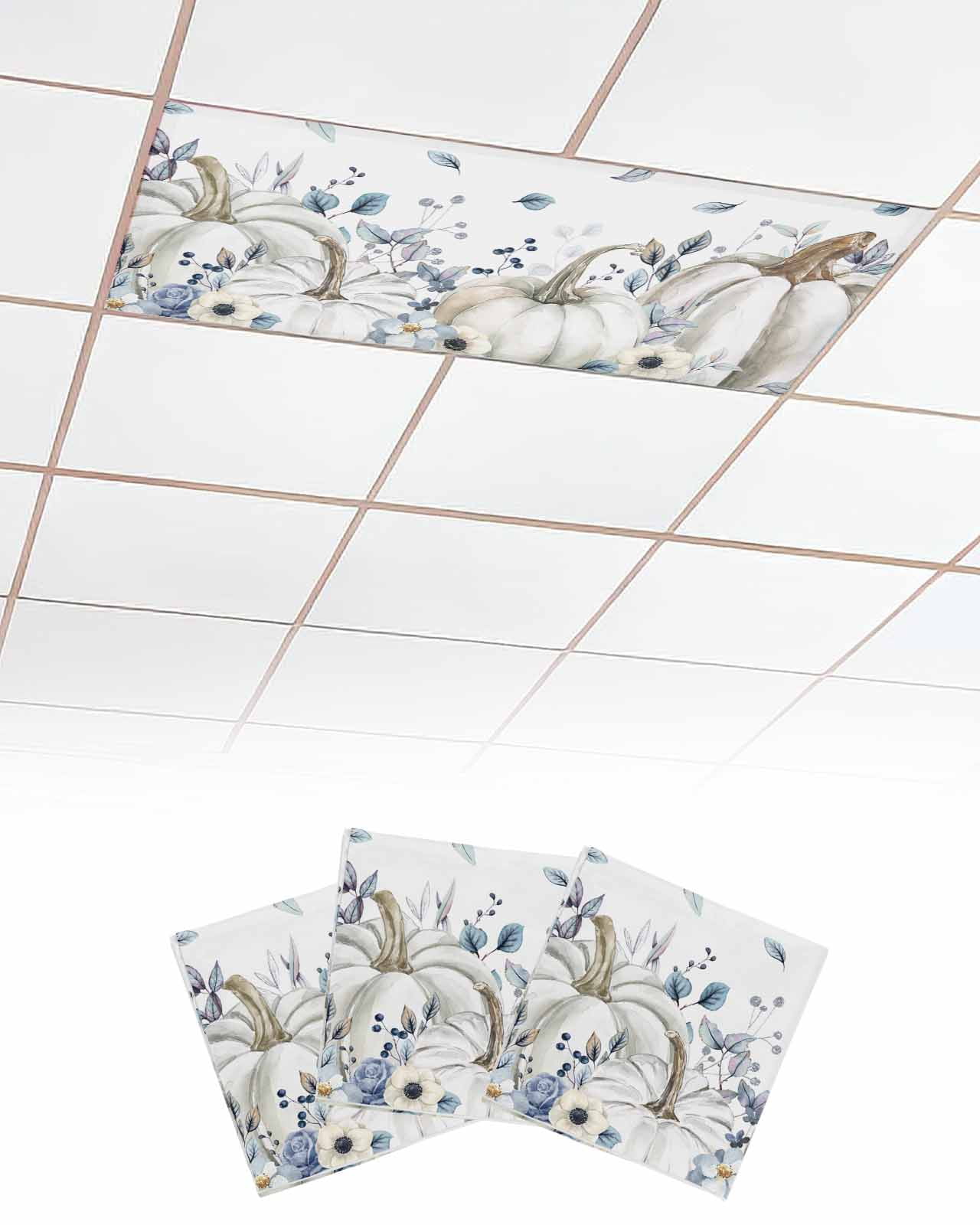 Fluorescent Light Covers for Ceiling Lights 3 Pack, Blue Botanical Fall ...